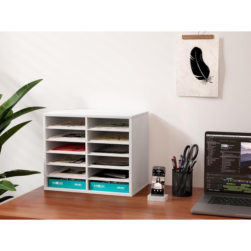 Wood Desktop 6 Tier 12 Compartments A4 Filing Tray Office Desk Tidy ...