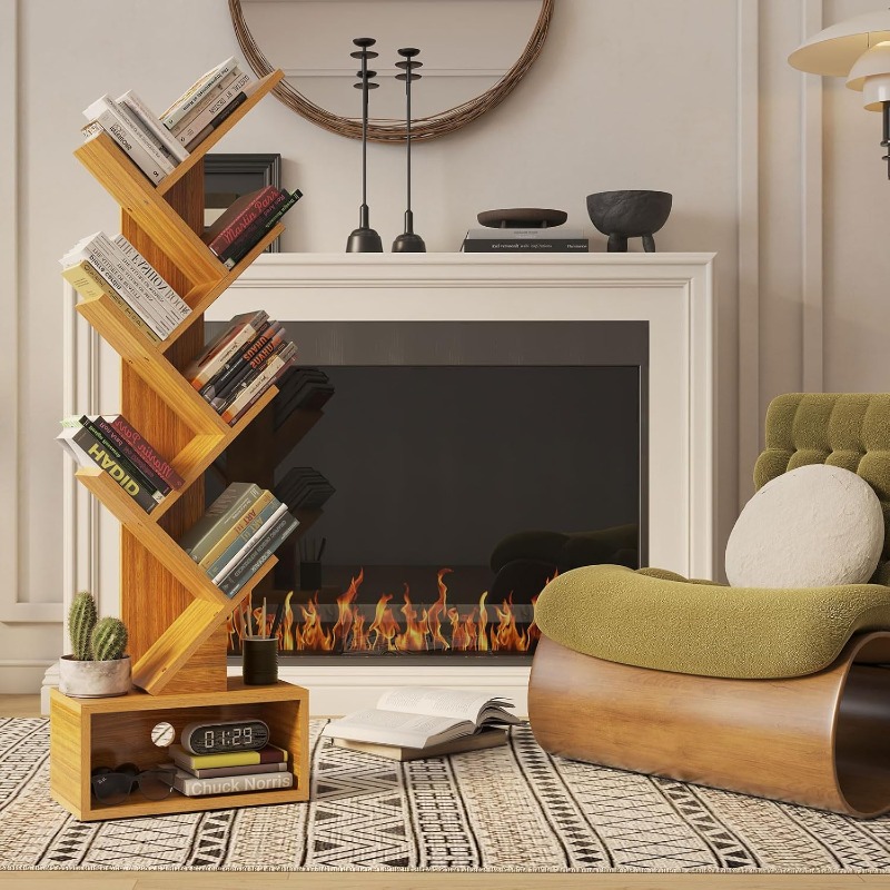 Tier Tree Bookshelf Tall Bookcase Wood Book Storage Rack - Temu United
