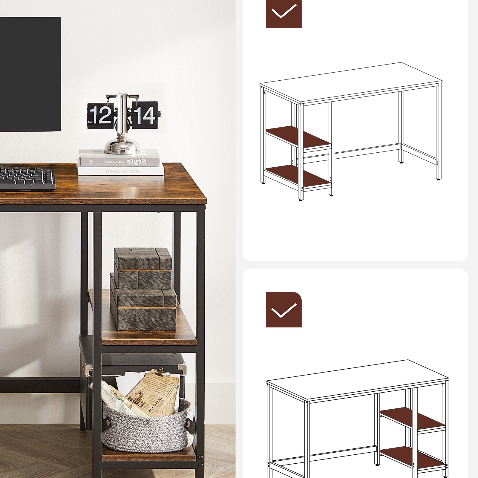 Desk With Storage, Computer Table, With 2 Reversible Shelves ...