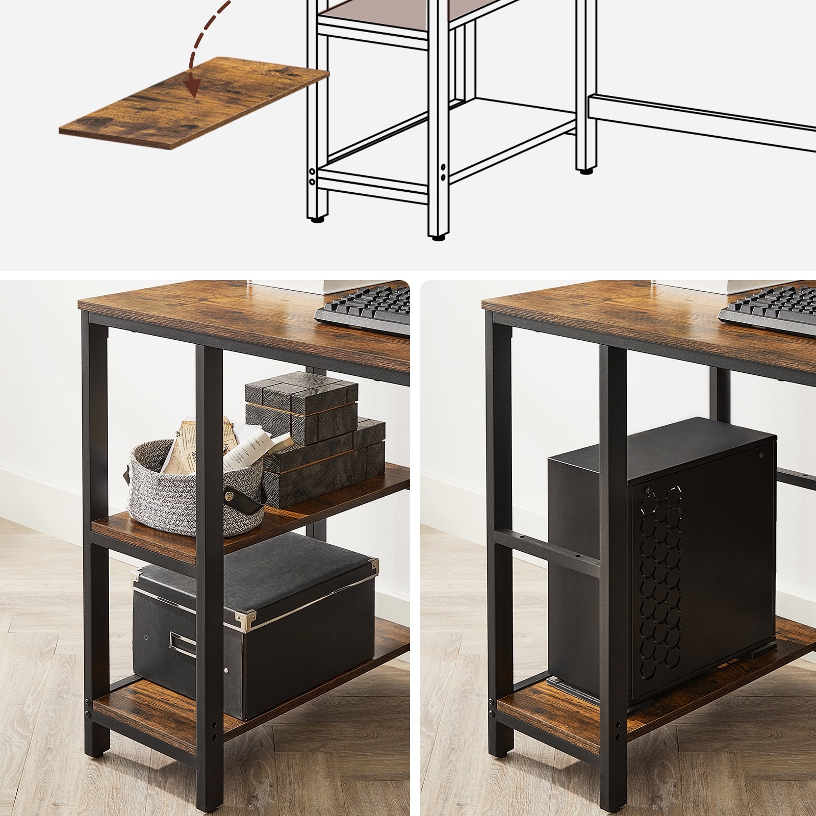 Desk With Storage, Computer Table, With 2 Reversible Shelves ...