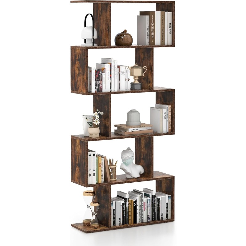 Wooden Bookcase, 5/6 Tiers Freestanding Storage Shelf, Home Office ...