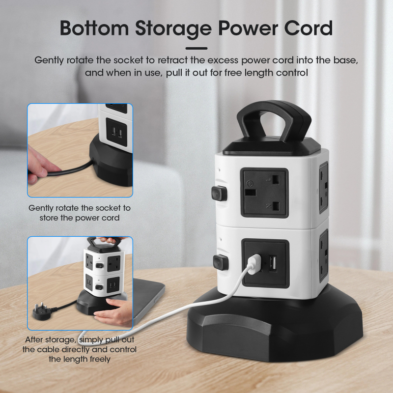 Tower Extension Lead ,usb 2.1a, With 4 Usb ,and 7 Ac Sockets, With And ...