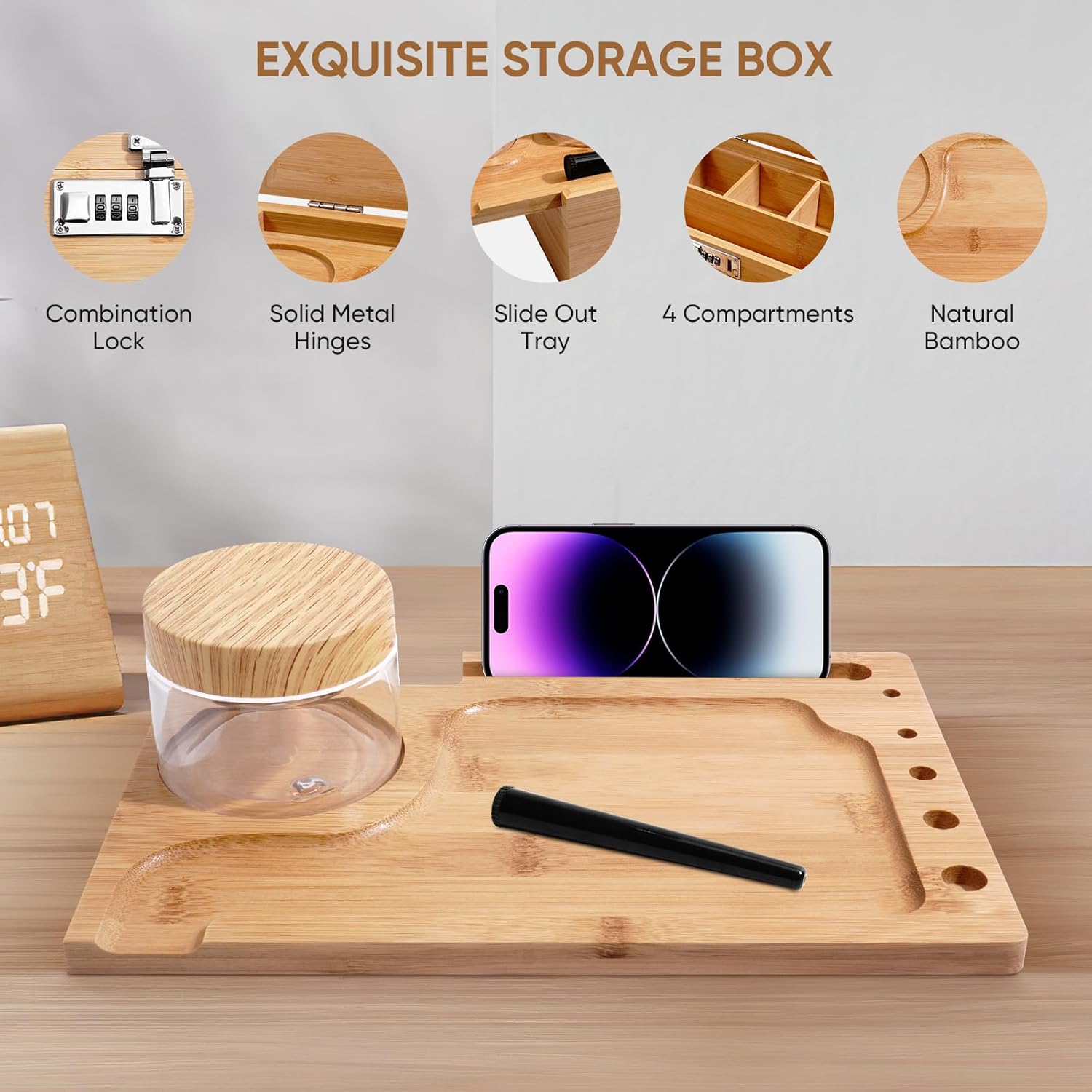 Bamboo Wooden Stash Box With Lock, Decorative Box Set With Lock ...