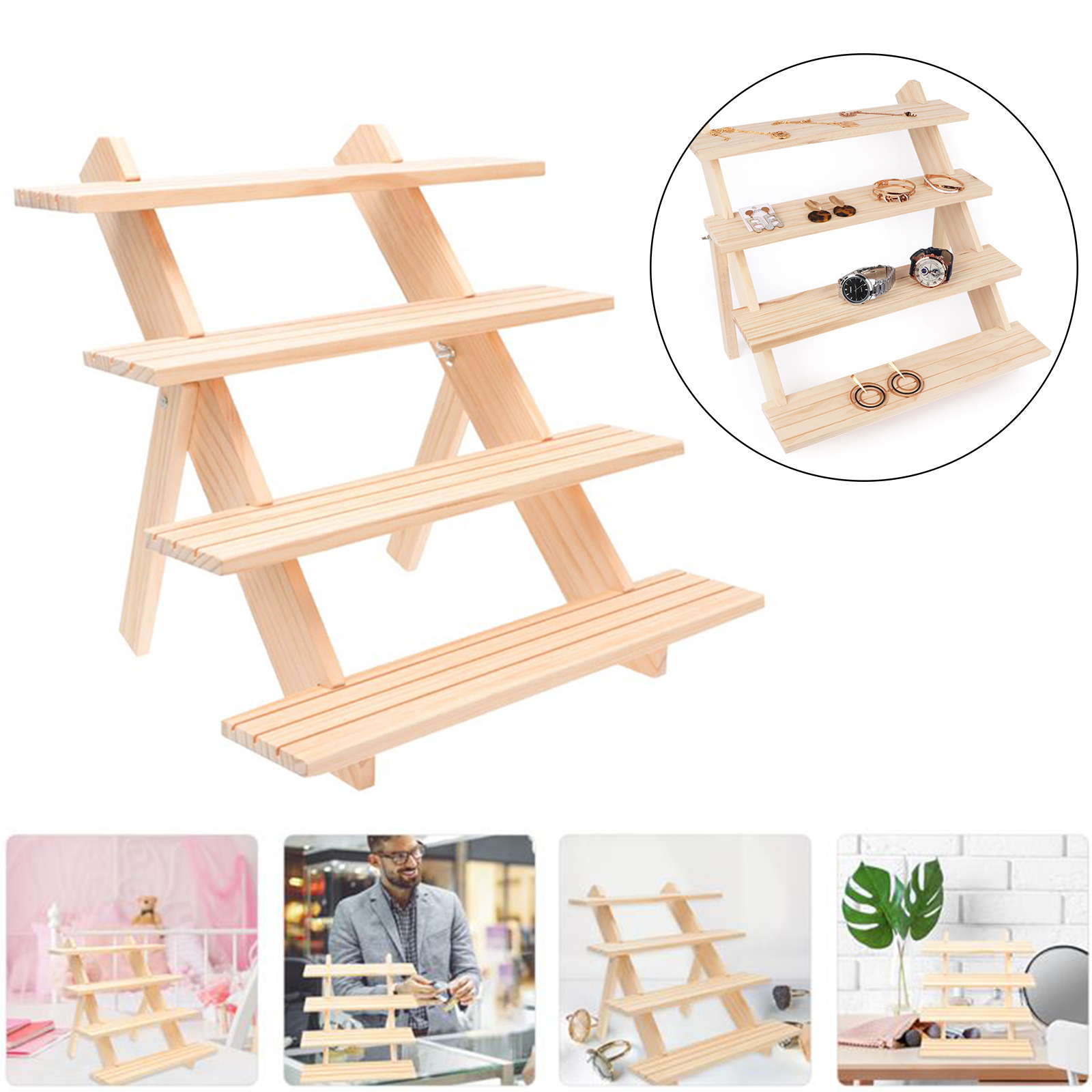 4 tier Display Ladder Riser Shelf Wooden Display Rack Shelf - Temu Germany