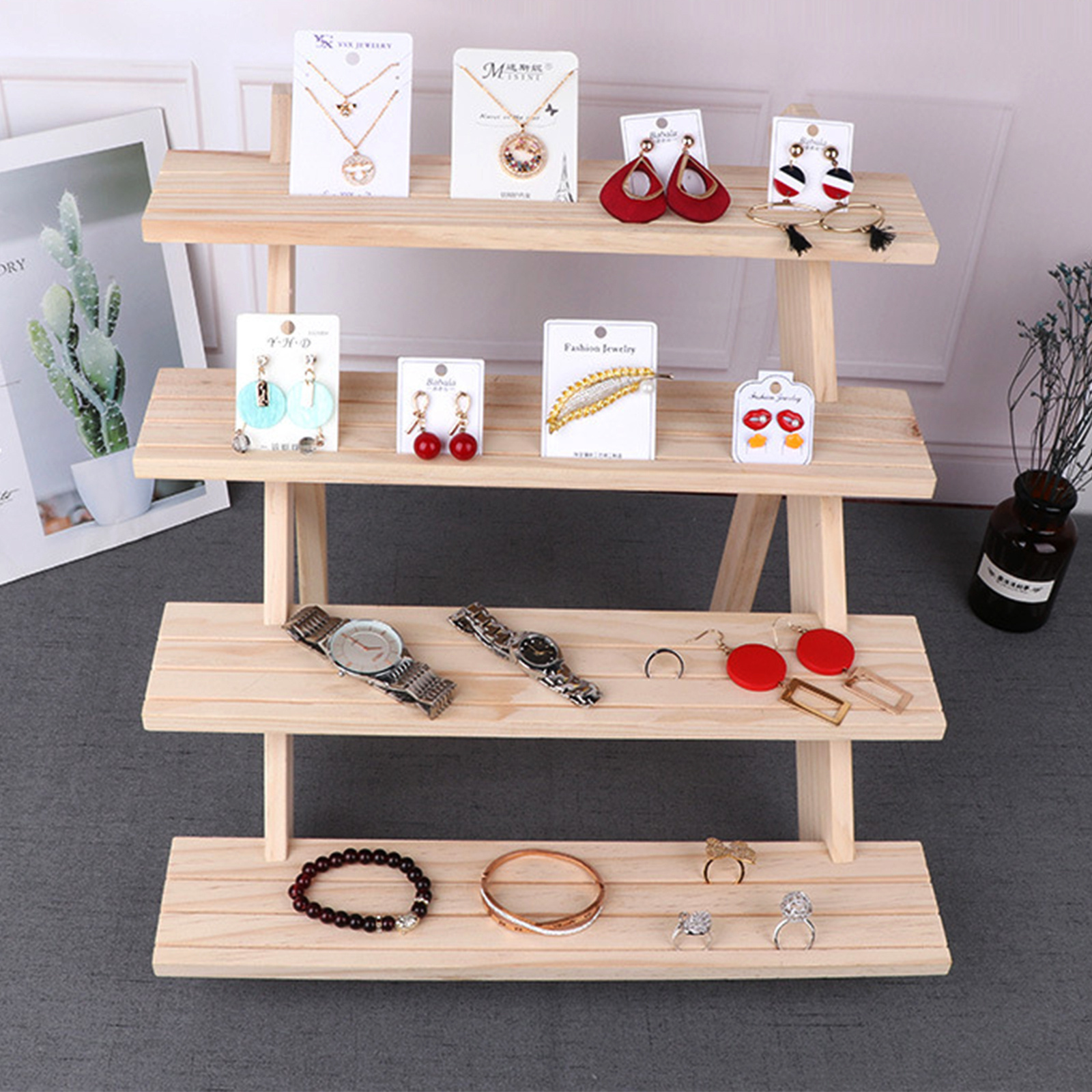 4 tier Display Ladder Riser Shelf Wooden Display Rack Shelf - Temu Germany