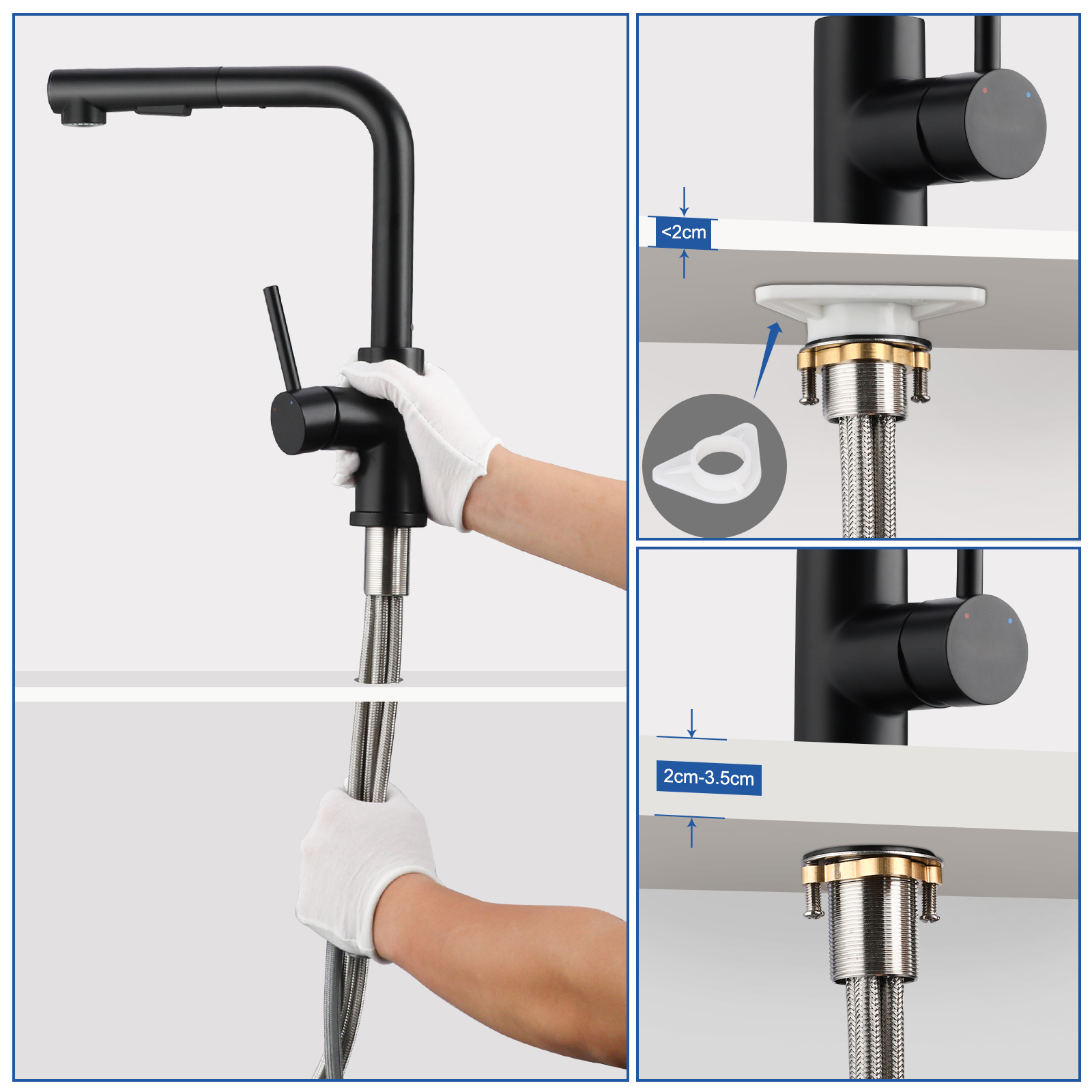 High Pressure Kitchen Tap Black , Sink Mixer With Spray Two Types ...