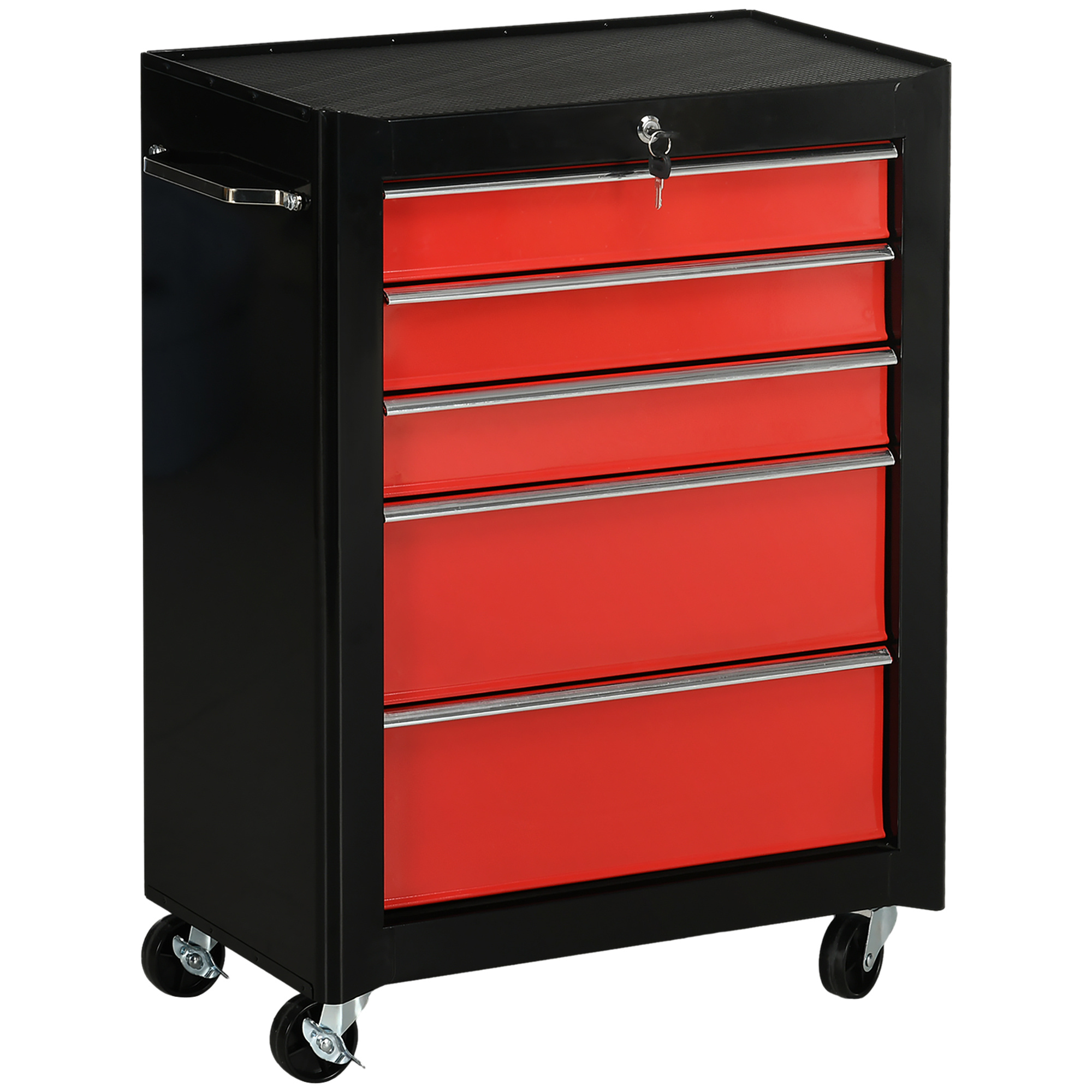 5-drawer Lockable Steel Tool Storage Cabinet With Wheels Handle 2 Keys ...