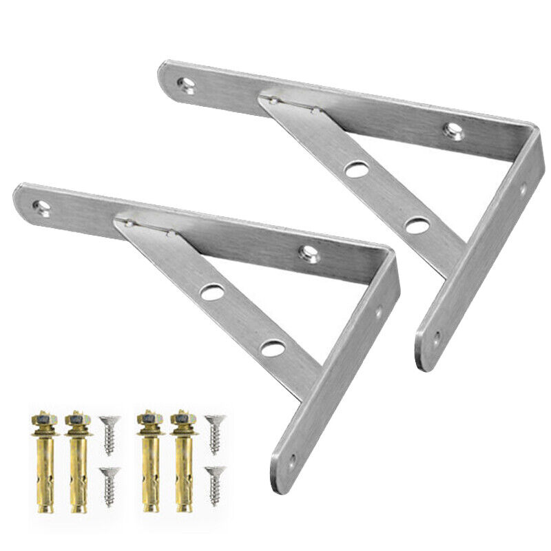 2pcs Heavy Duty L Shaped Angle Shelf Brackets Support Stainless Wall ...