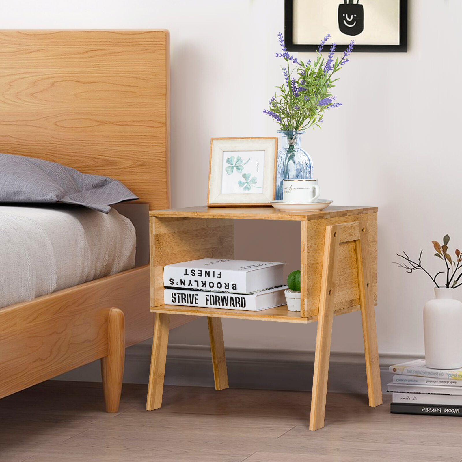 Costway Set Of 2 Stackable Bedside Table Nightstand Bamboo Coffee Tea ...