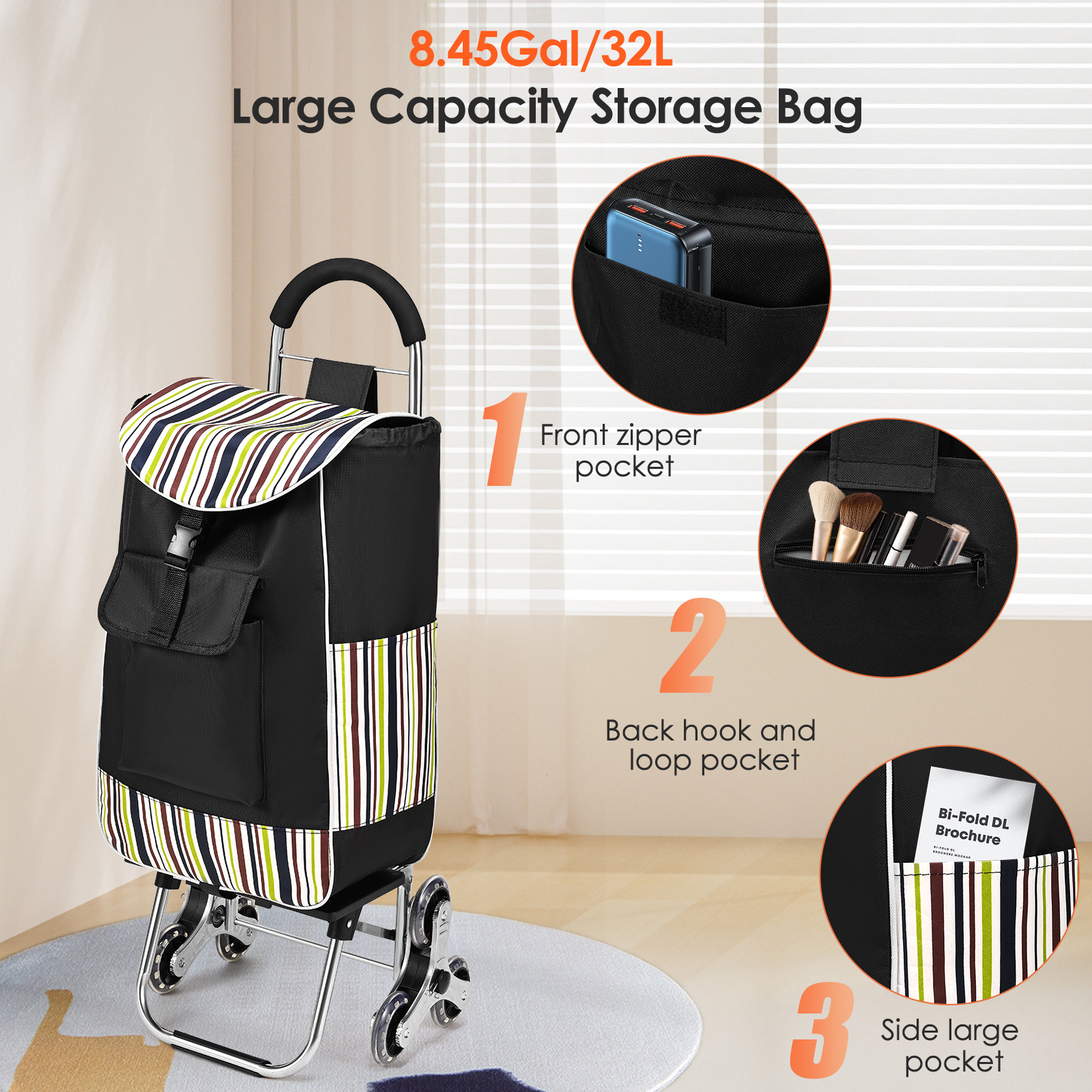 Foldable Shopping Trolley On 6 Wheels Lightweight Shopping Cart With ...