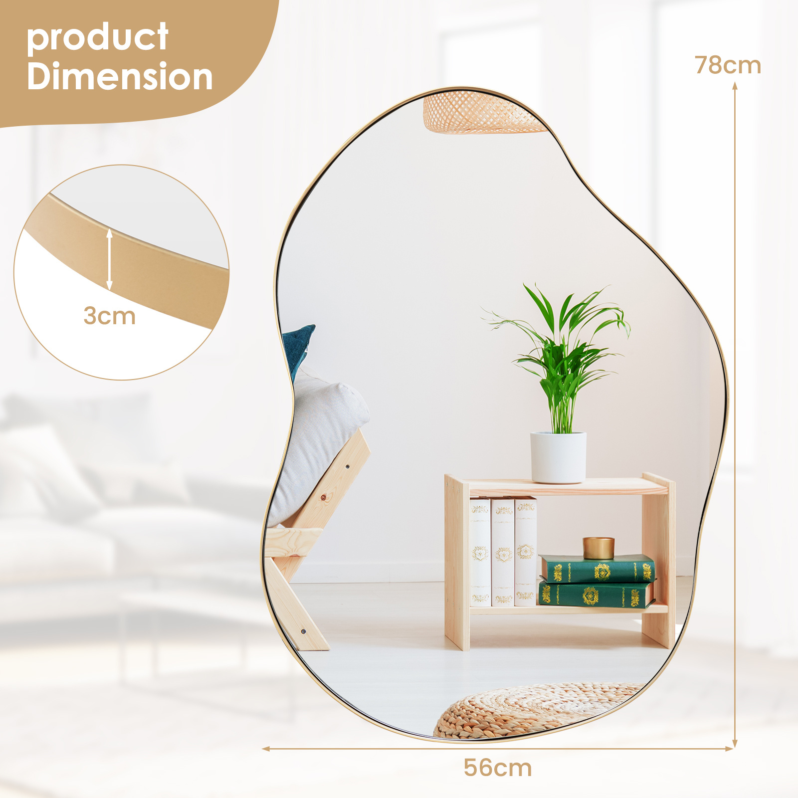 Wall Mirror, Modern Wall Mounted Asymmetrical Mirror W/ Frame ...