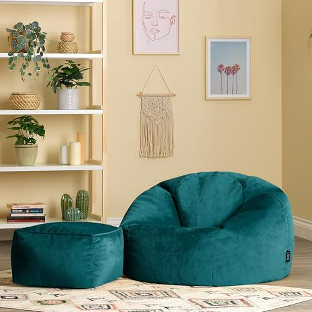 Aurora Bag Chair And Footstool Teal Green Large Lounge Chair Bean Bags ...