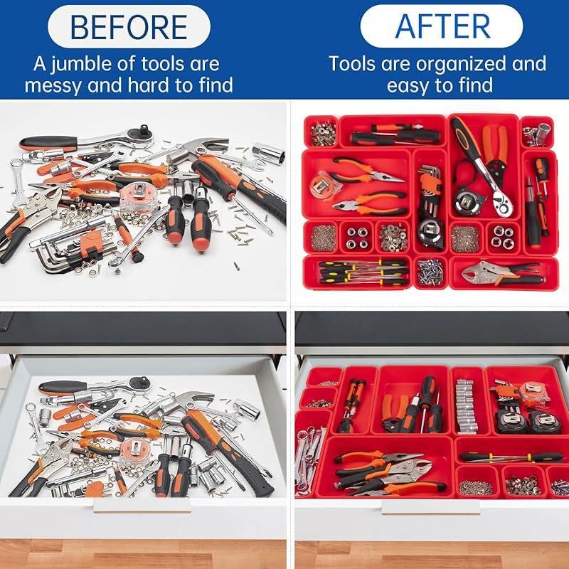 45 pack tool box organiser trays, plastic tool storage drawer organiser ...
