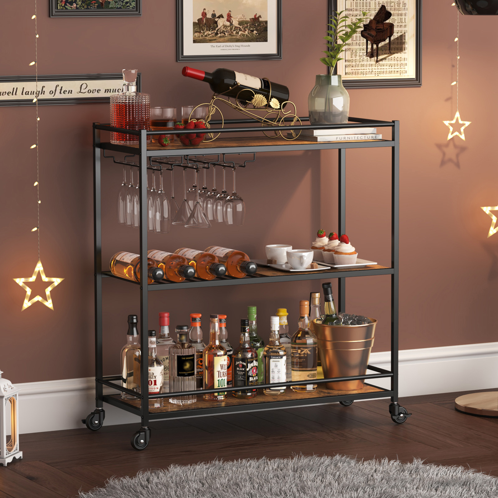 Serving Trolley 3 tier Bar Trolley Lockable Wheels Kitchen - Temu Germany