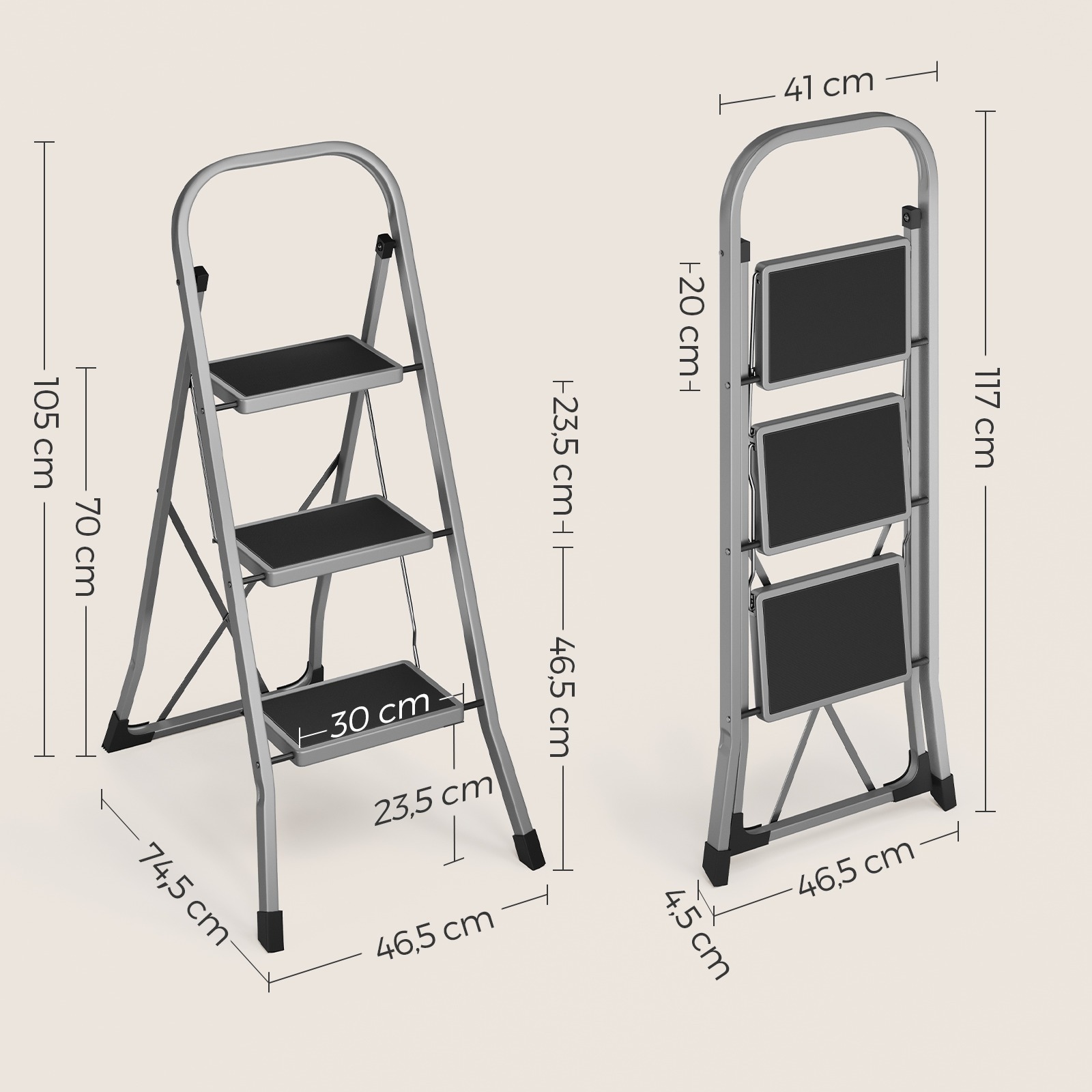Ladder, 3 Step Ladder, Folding Ladder, Safety Folding Lock, Easy To ...