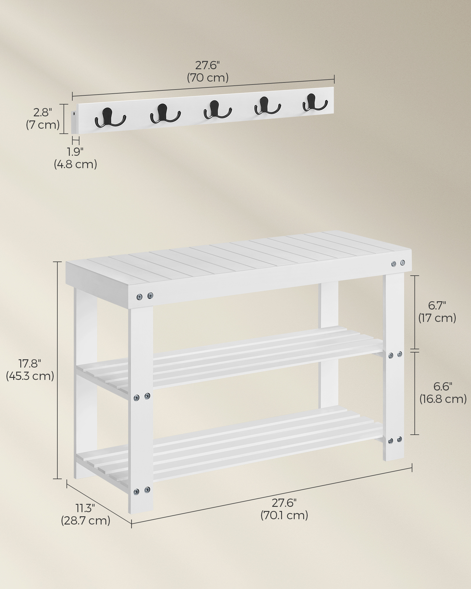 Coat Rack Shoe Bench Set, Hall Tree With Bench, Multifunctional, 5 ...