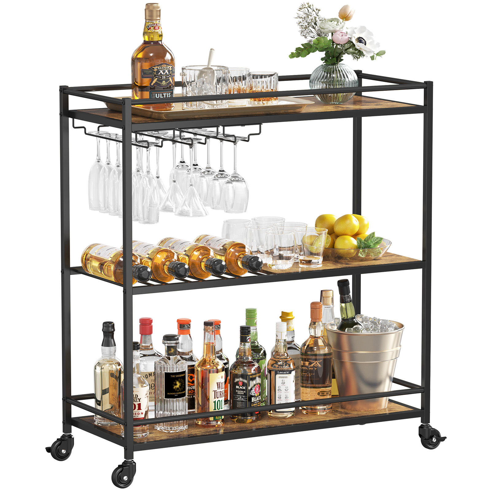 Serving Trolley 3 tier Bar Trolley Lockable Wheels Kitchen - Temu Germany