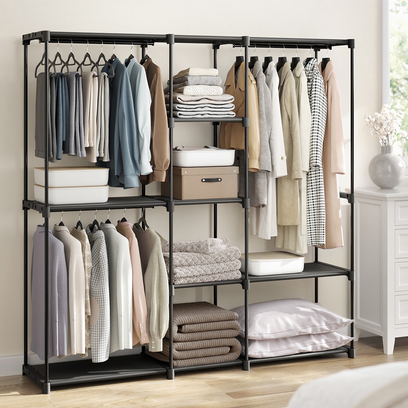 Portable , Clothes Rack, Freestanding Wardrobe With Clothes Rails And ...