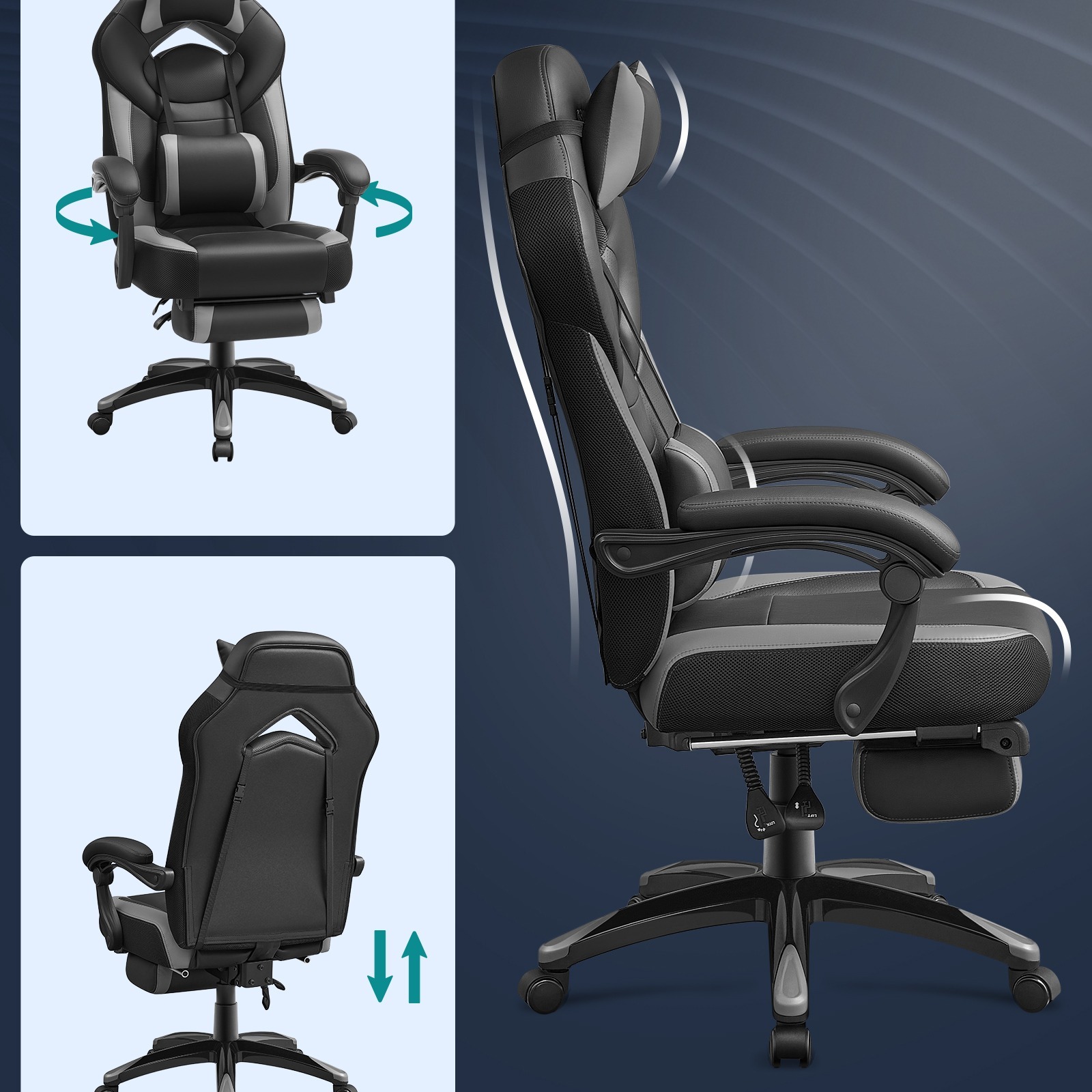 Ergonomic Gamer Chair, Gaming Chair, Office Chair, With Telescopic ...