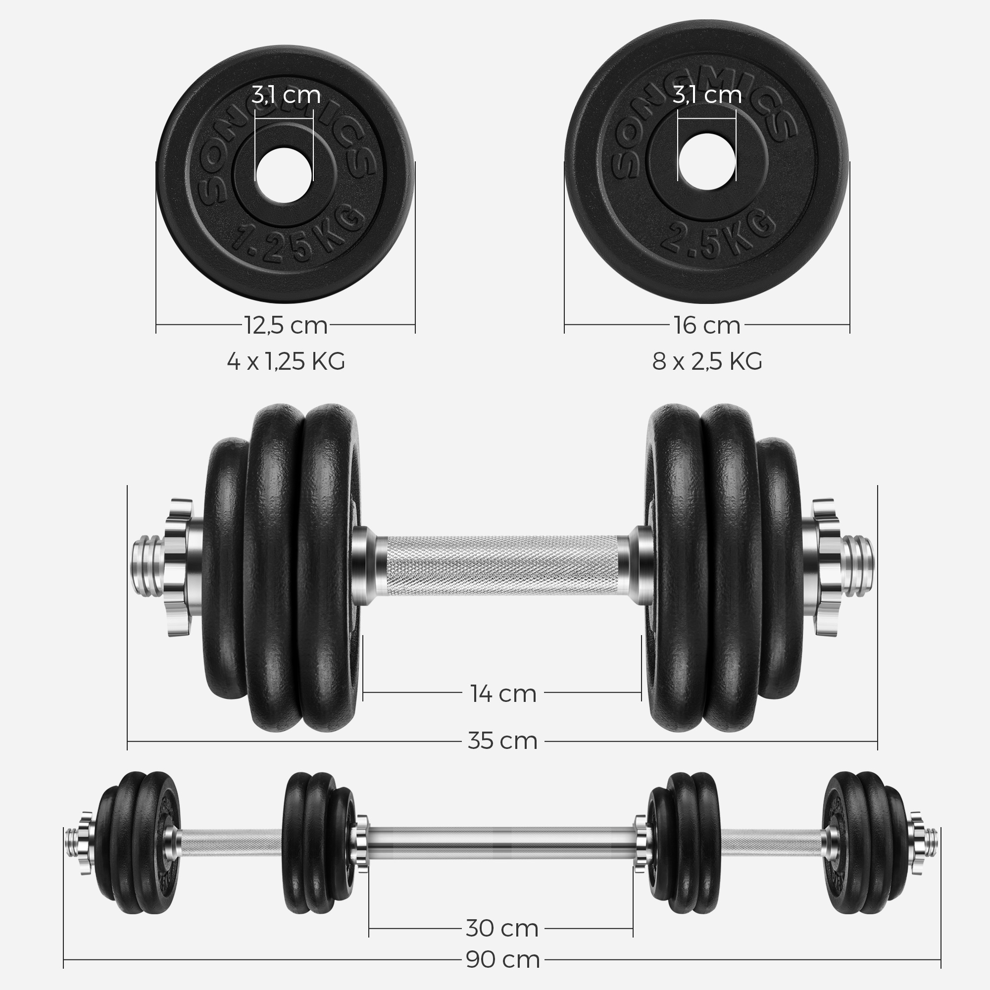 2-in-1 Dumbbells, Set Of 2, Cast Iron Dumbbell Set, Adjustable, Dumbbell Set With Connecting ...