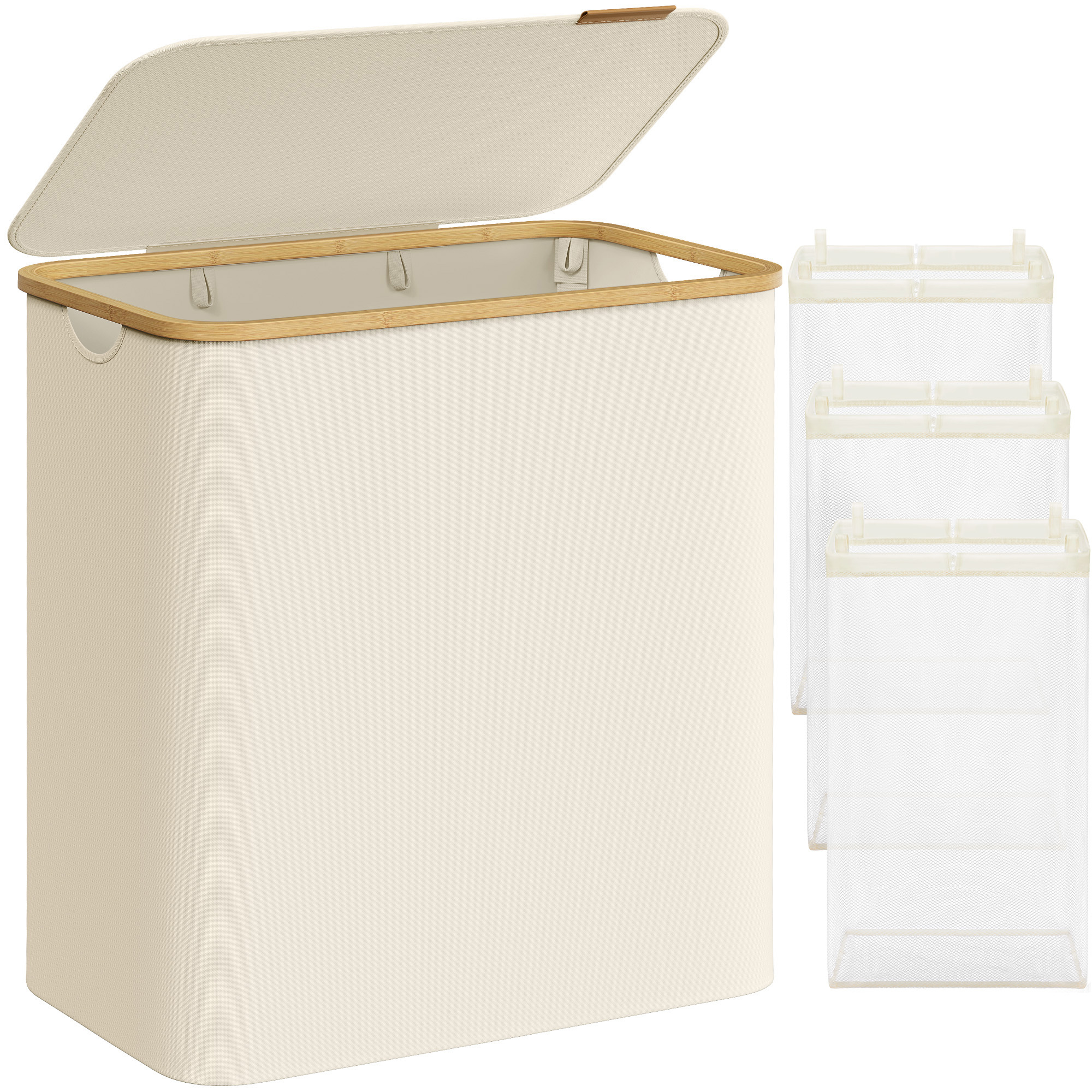 Laundry Basket With Lid, Laundry Basket With 3 Compartments, 150 L ...