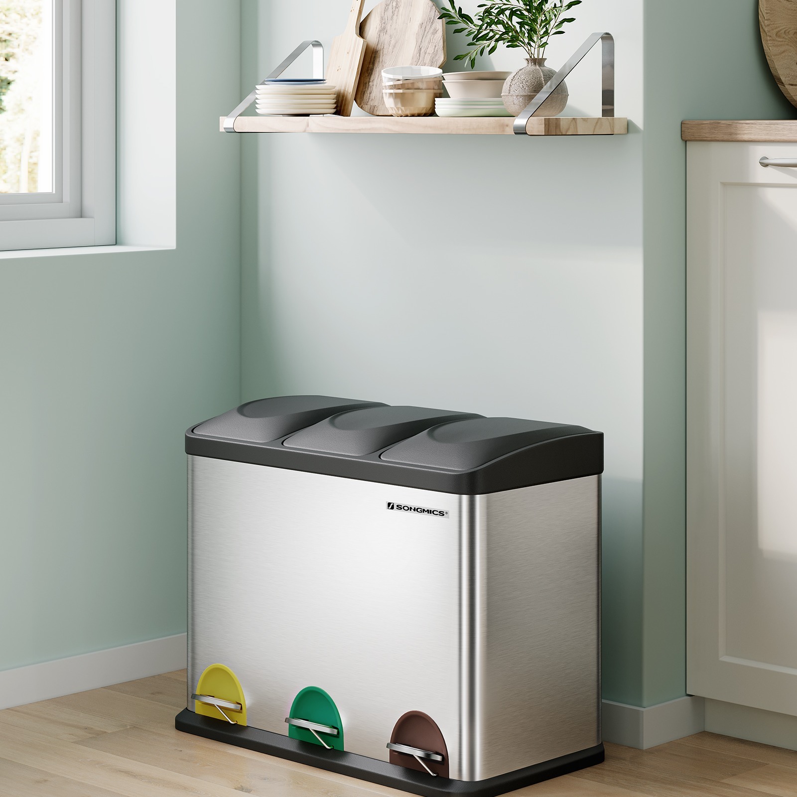 Dustbin Kitchen, Waste Separation Compartments, Waste Bin, 45 Litre ...