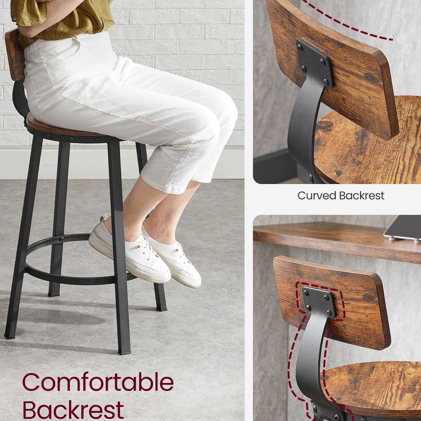 Vasagle Bar Stools Kitchen Stools Set Of 2 High Stools Steel Frame 62 ...