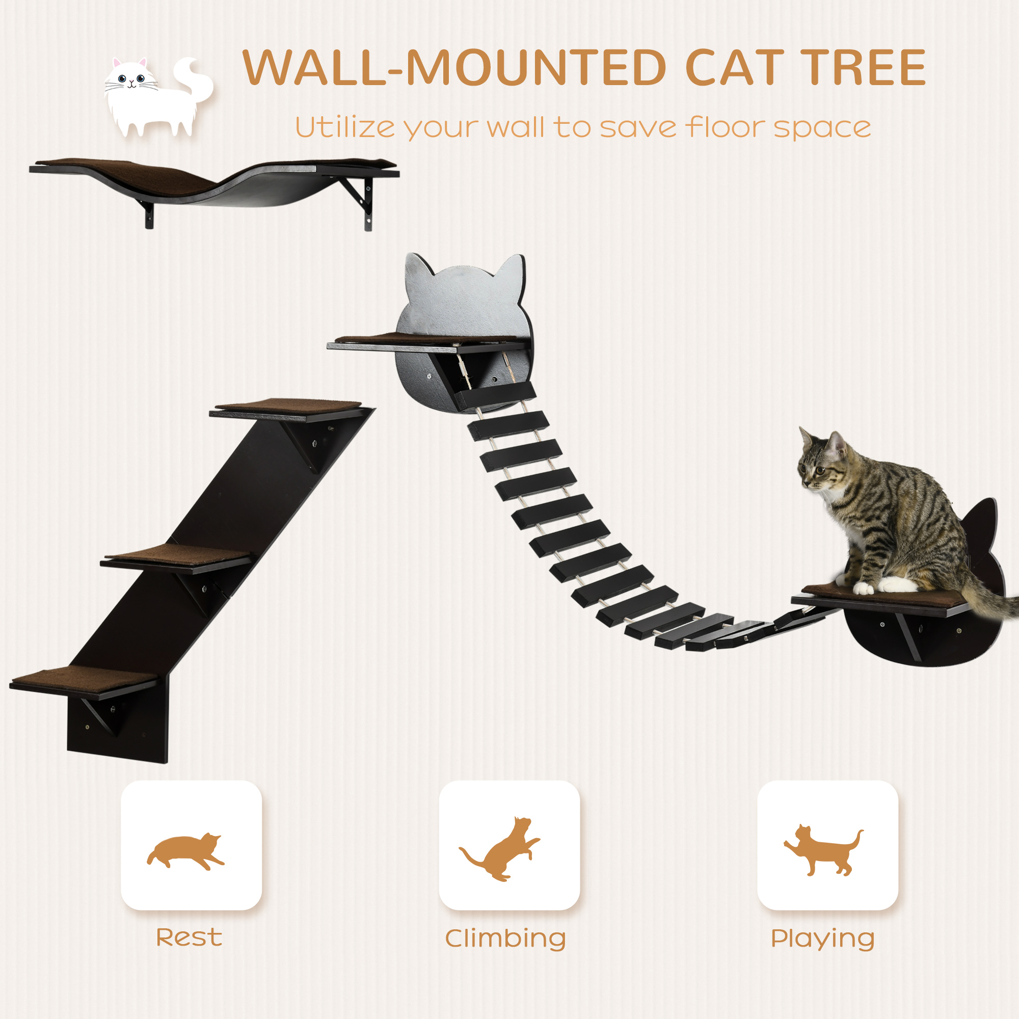 3pcs Cat Shelves, Wall Mounted Cat Tree With Steps, Ladder, Jumping ...