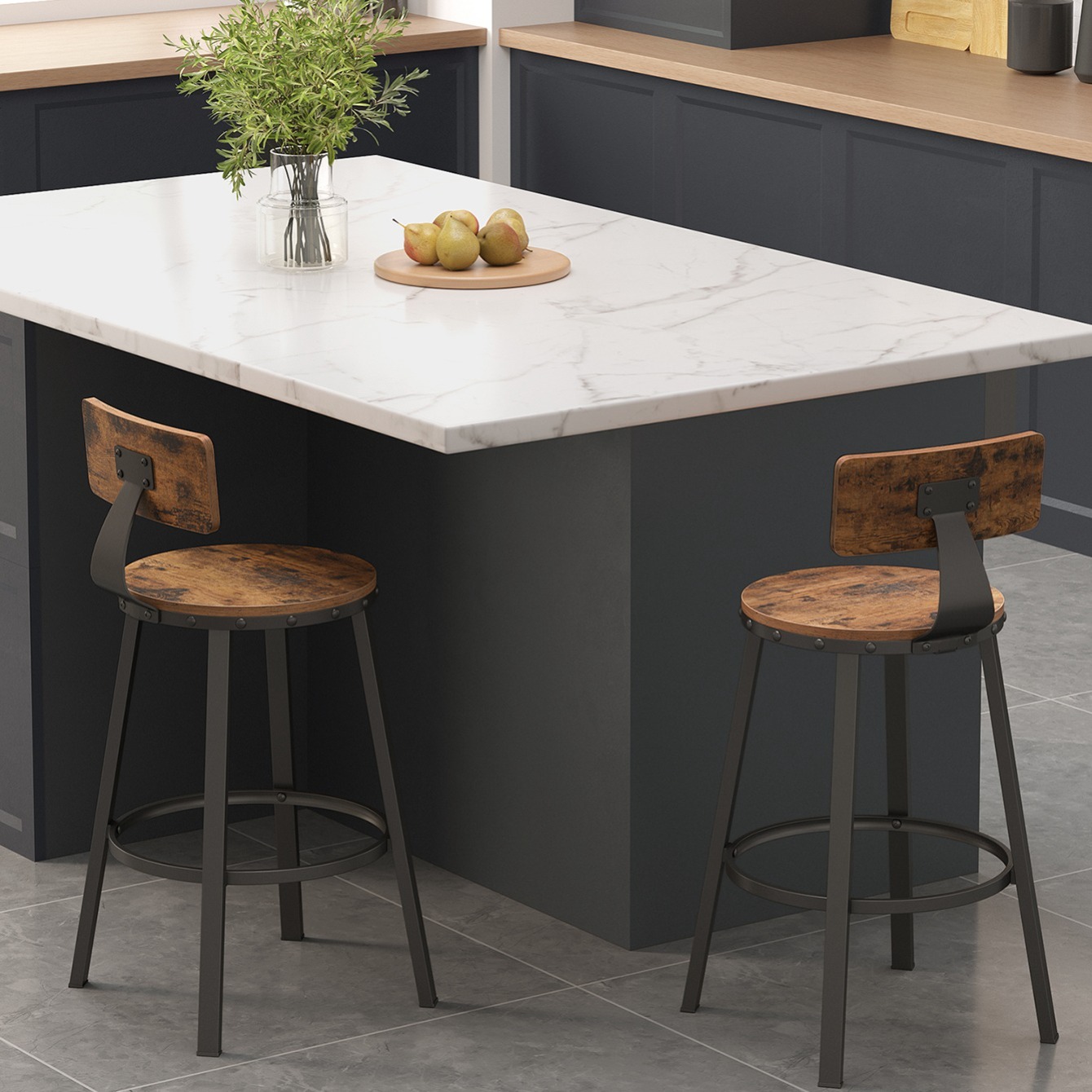 Vasagle Bar Stools Kitchen Stools Set Of 2 High Stools Steel Frame 62 ...
