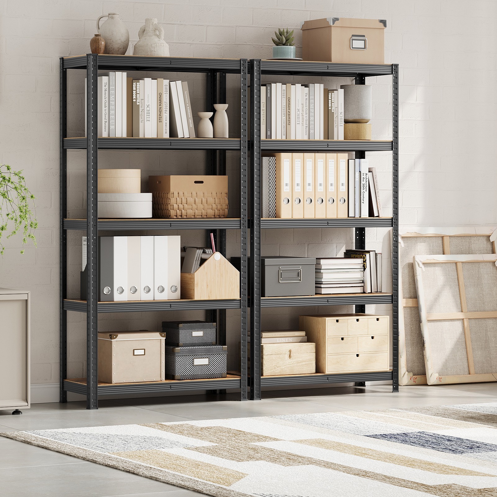 Standing Shelf, Set Of 2, Bookcase, Storage Shelf, 5 Shelves, Kitchen ...