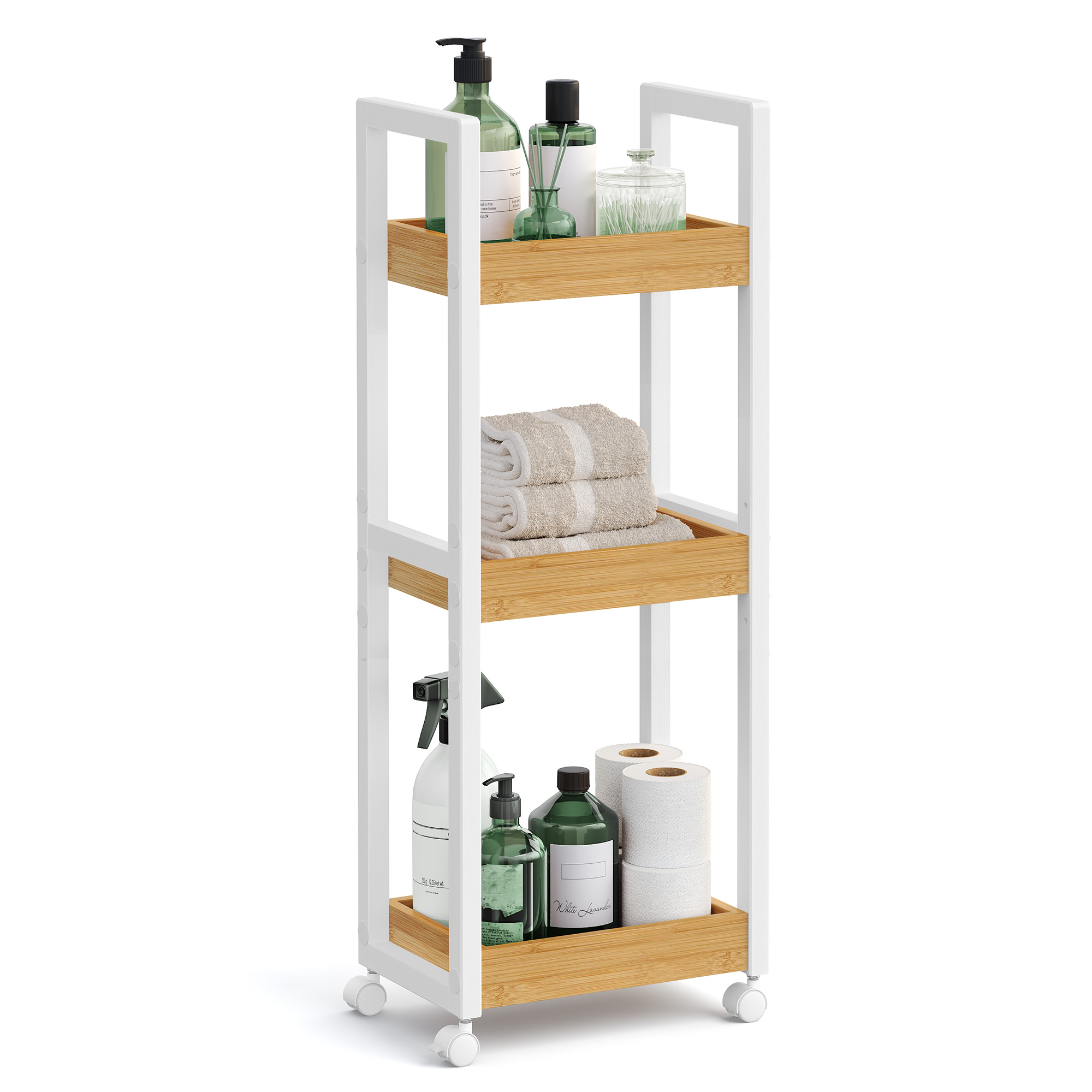 Rolling Cart, Bathroom Shelf, Bathroom Shelf With 3 Tiers, Niche Shelf ...