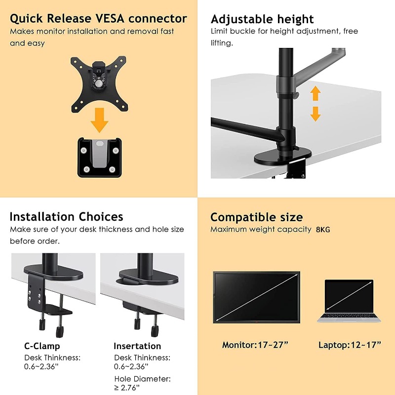 Dual Arm Laptop Monitor Stand – Single Height Adjustable Gas - Temu ...