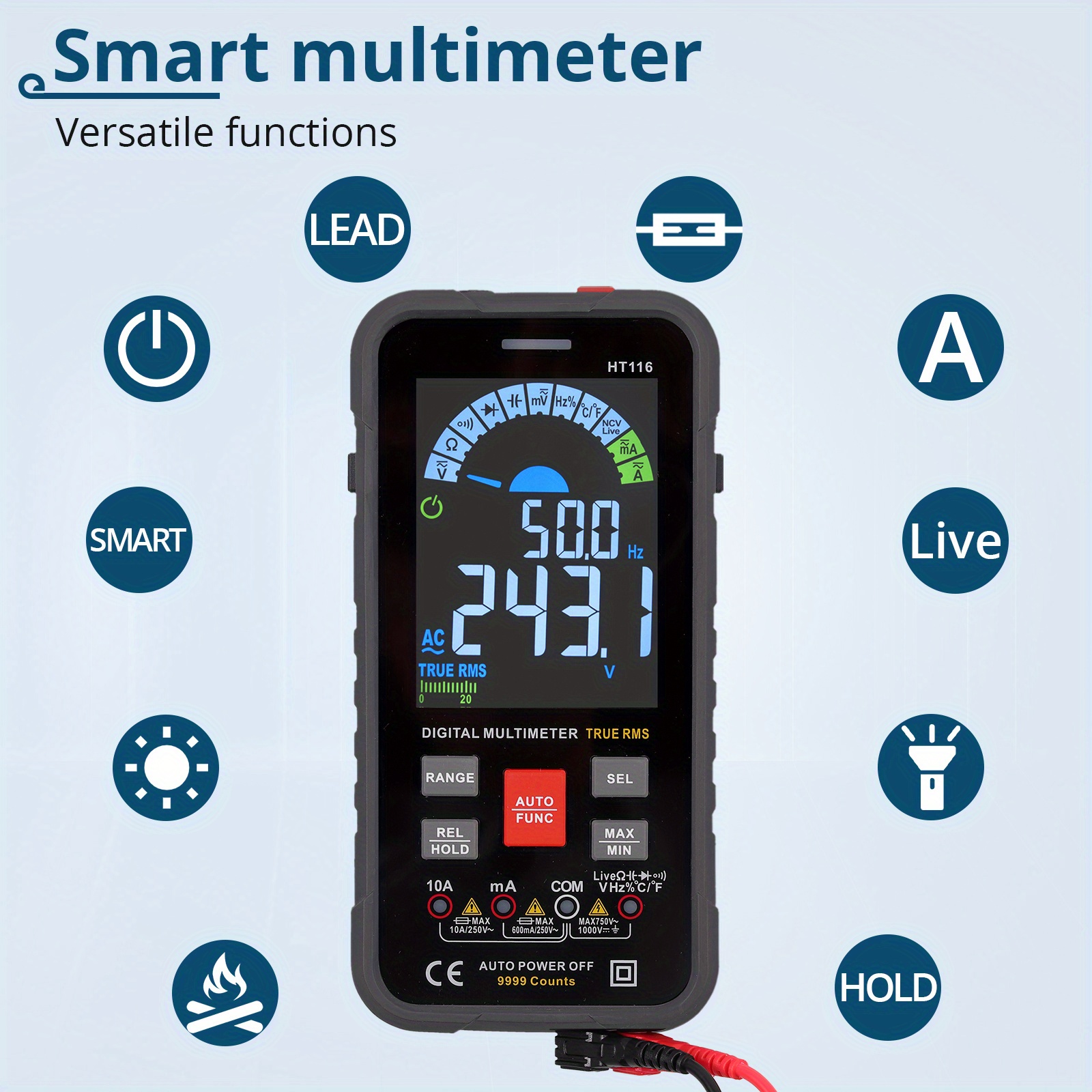 Intelligent 9999 Counts Screen Auto Range Multimeter - Trms, Analog Bar ...