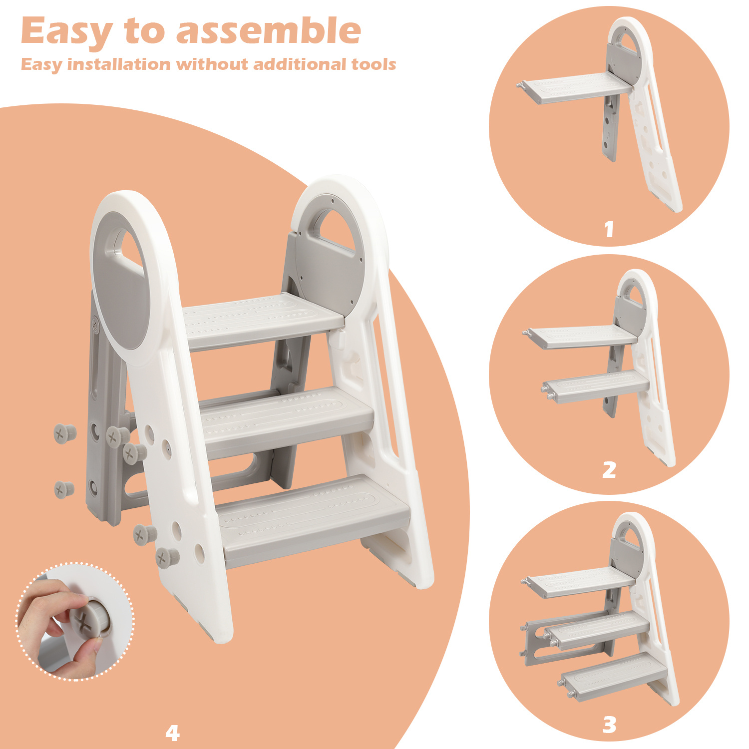 Step Stool 2 To 3 Steps Foldable Toilet Training Ladder Stable ...