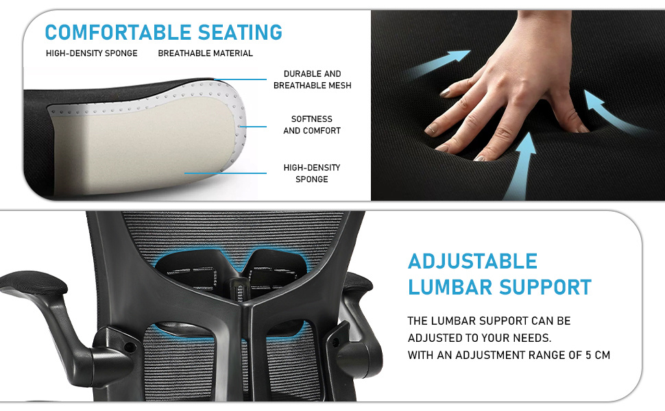 Office Chair Ergonomic, Desk Chair With 90 Flip-up Armrests And Lumbar ...