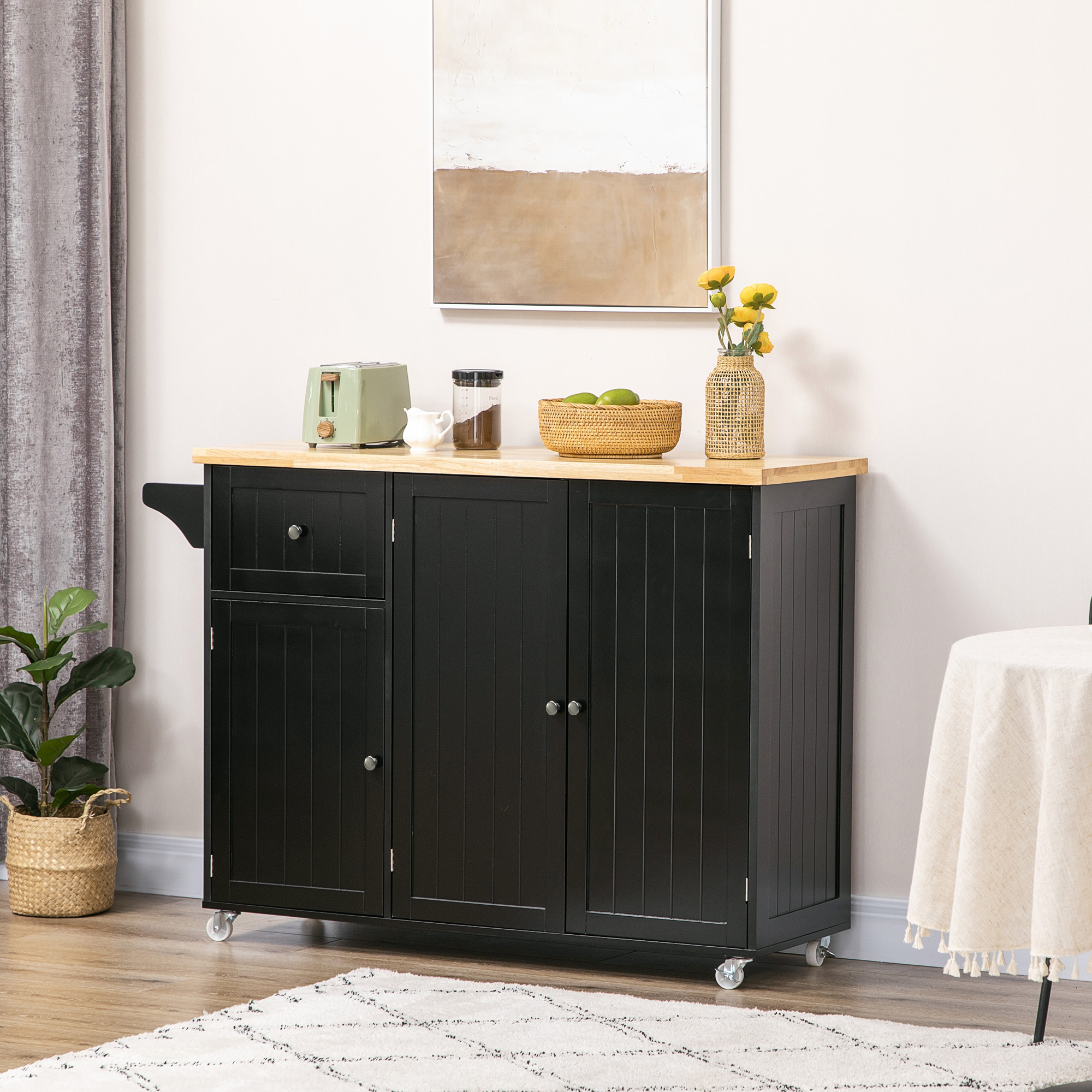 Kitchen Island Trolley Multi-storage Serving Trolley 1 Drawer 2 Closets ...