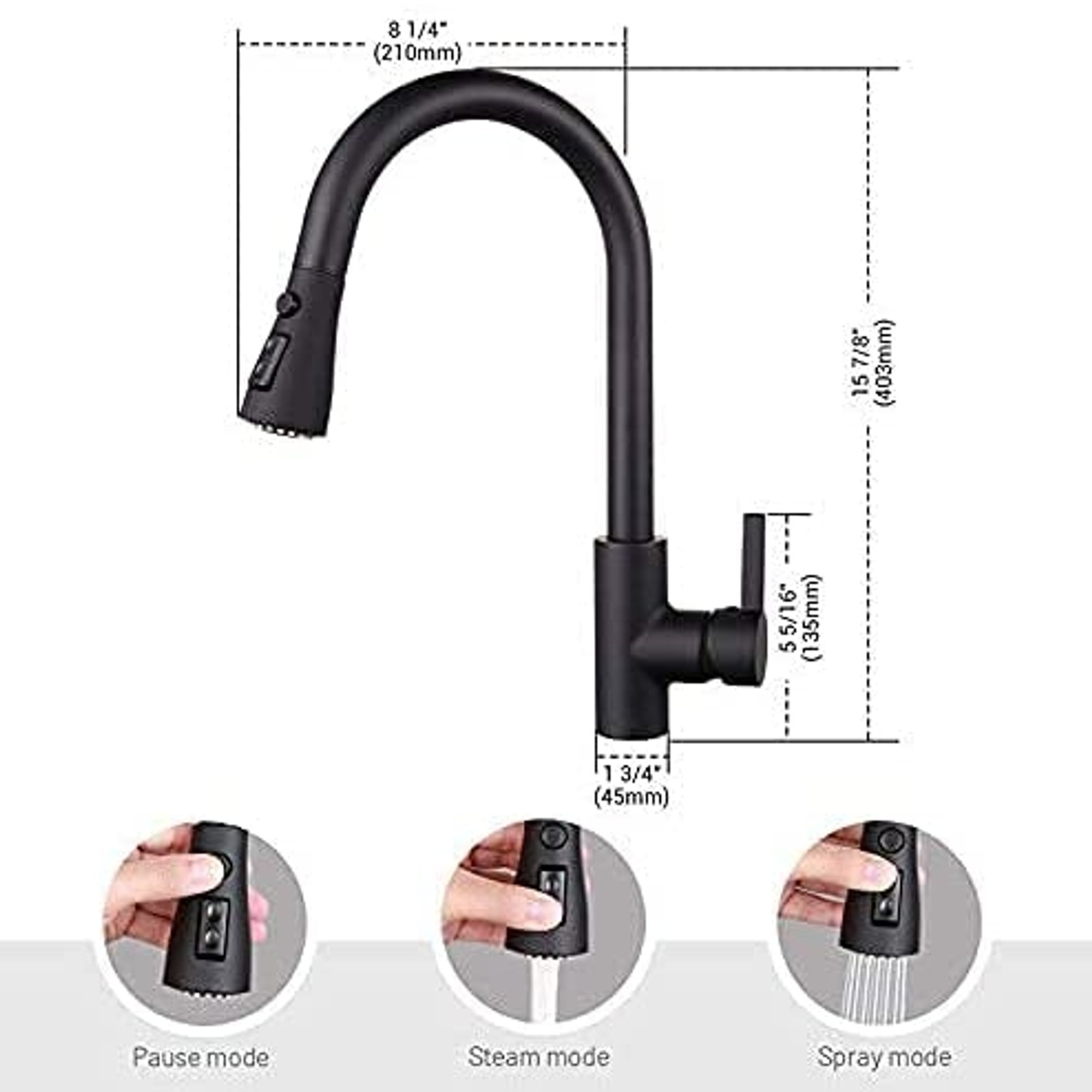 Dakf9 Faucet, Black 360 Swivel Kitchen Faucet With Pull-out Hand Shower ...