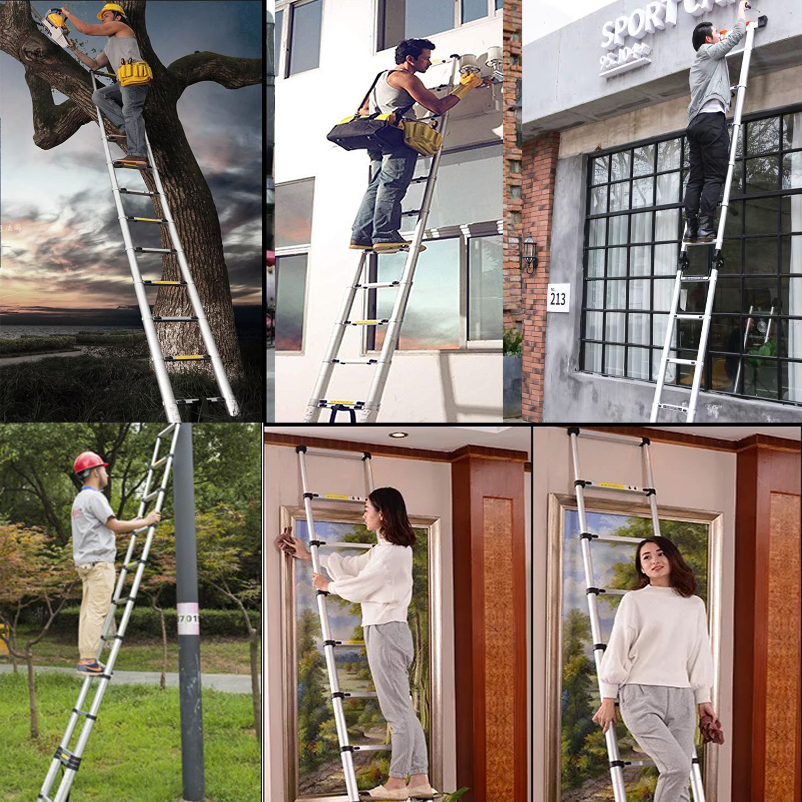 3.8m Telescoping Extension Ladder Stainless Steel 12.5ft Multi-purpose ...