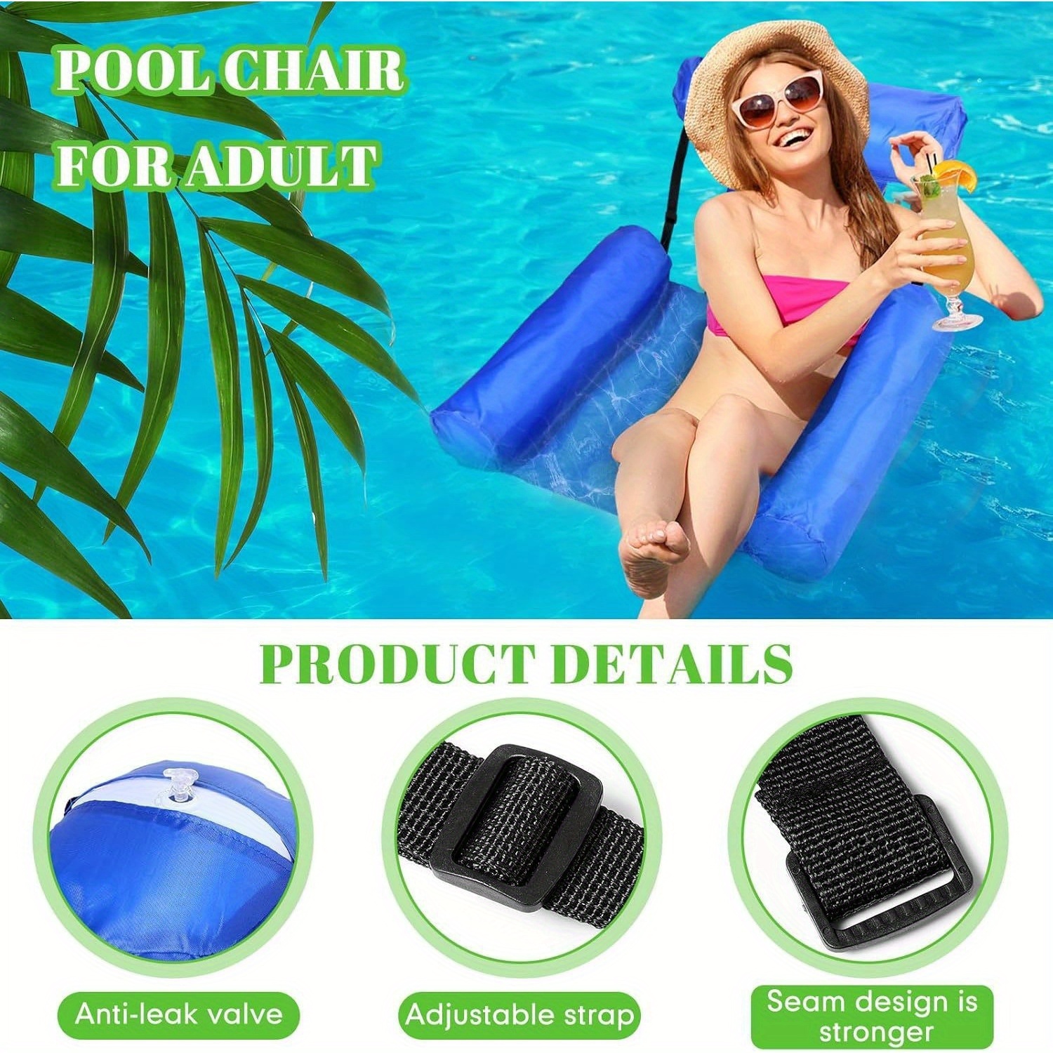 3/2/1pcs Inflatable Swimming Pool Floating Chair Portable Water Floats Lounge Inflatable ...