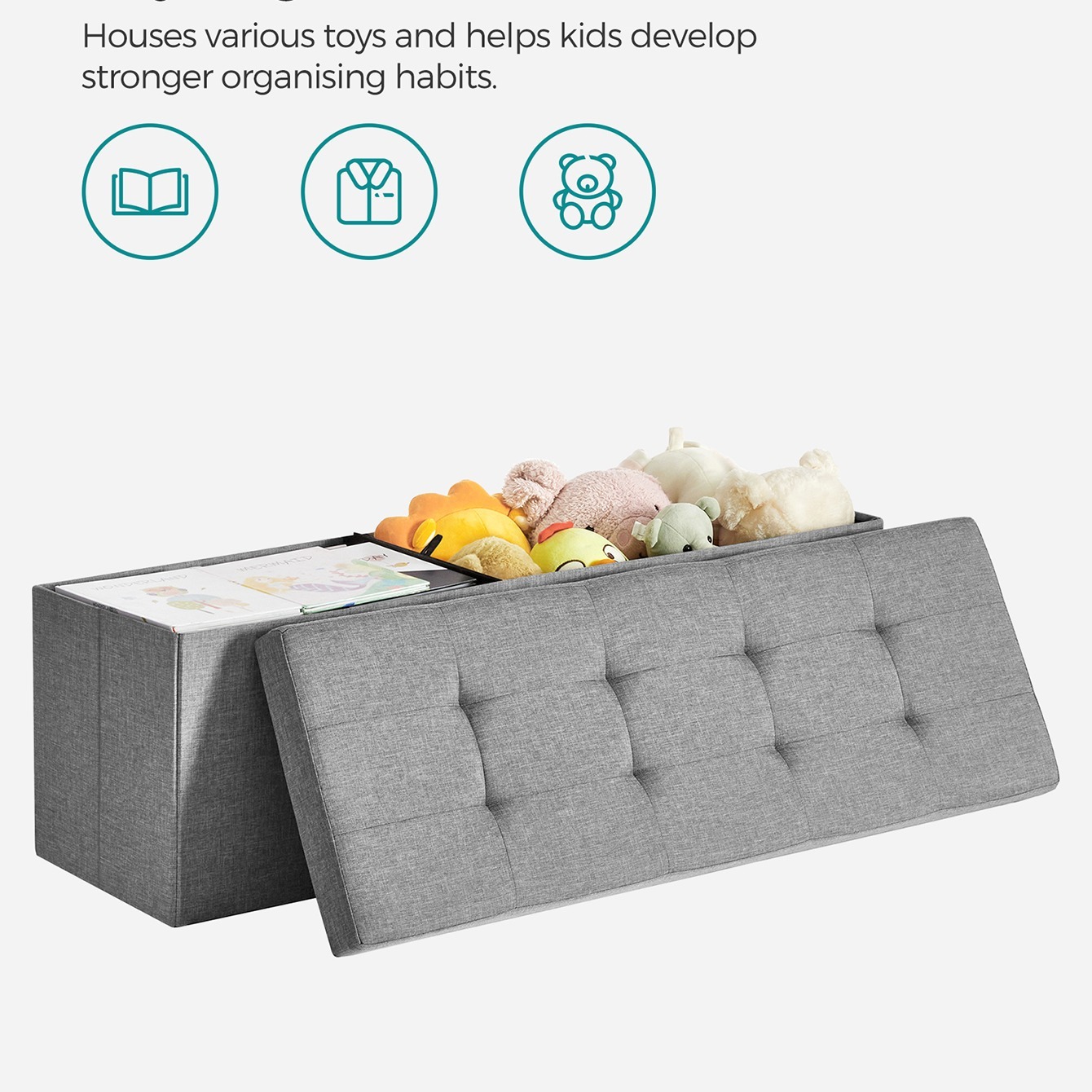 Storage Ottoman, Padded Foldable Bench, Chest With Lid, 120l Capacity ...
