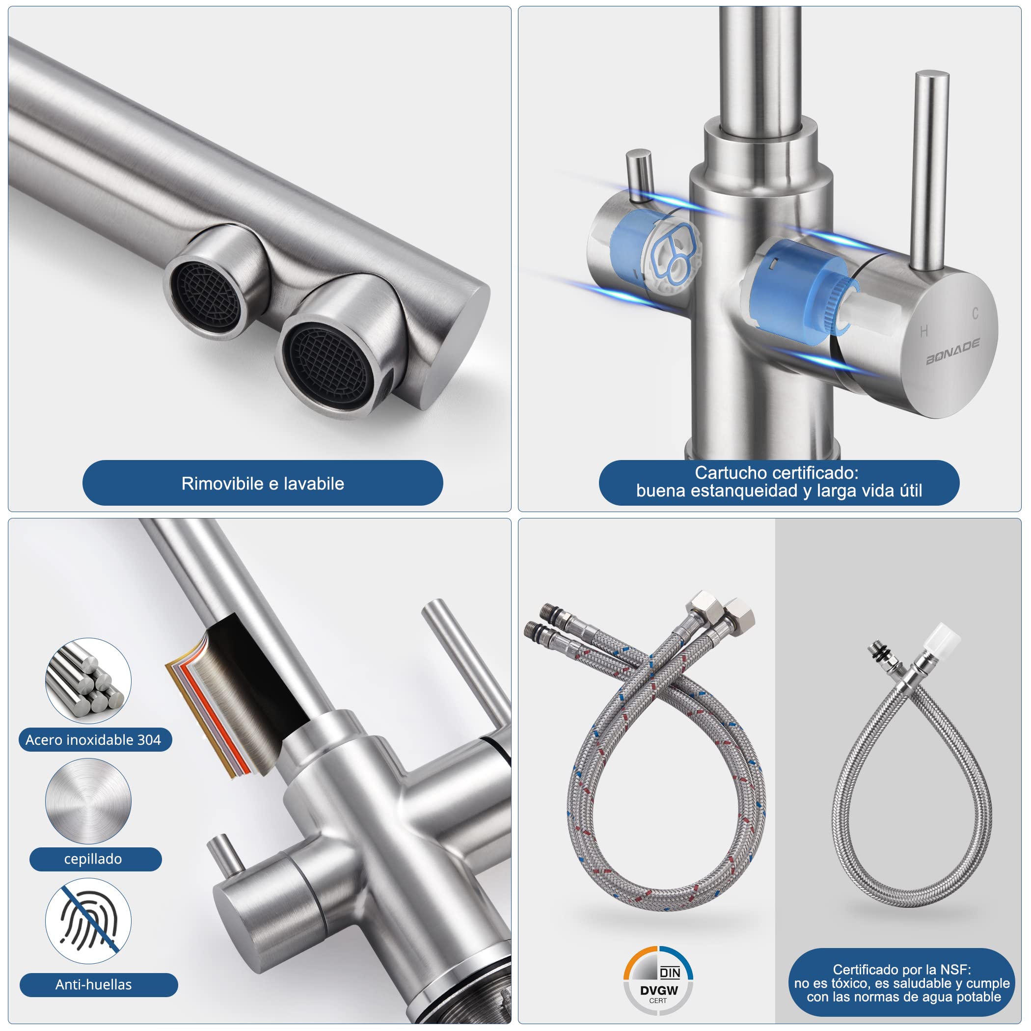 3-way Kitchen Tap, 360 Rotatable Tap Drinking Water Tap With 2 Levers ...