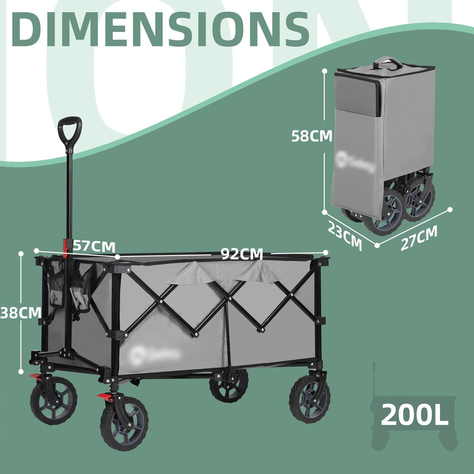 200l Folding Festival Trolley With All-terrain Wheels And Brake, Heavy ...