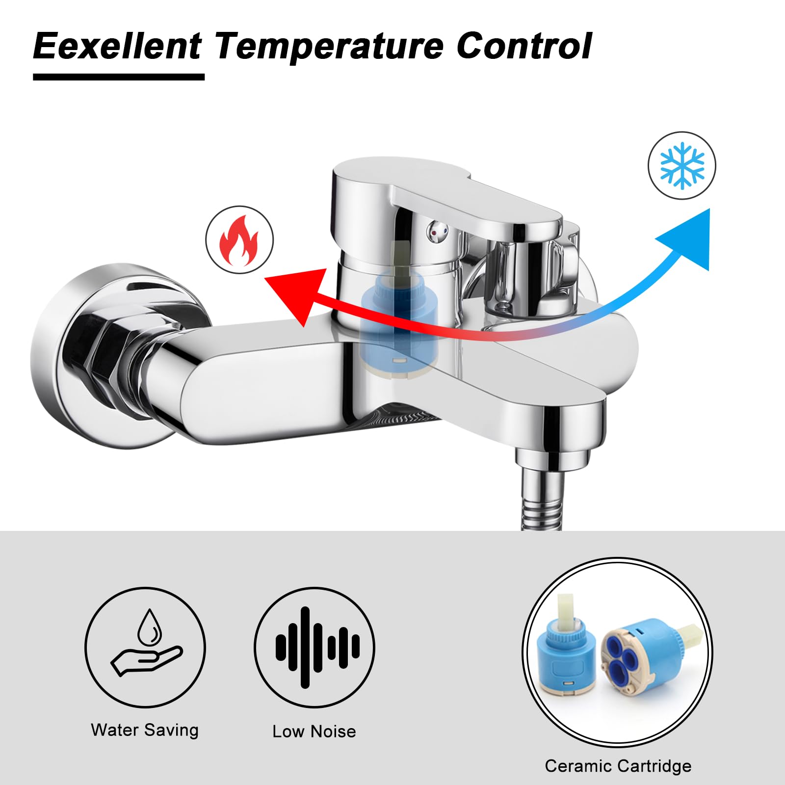 Th Mixer Tap With 3 Jet Types Hand Shower, Single Lever Bath Tap With ...