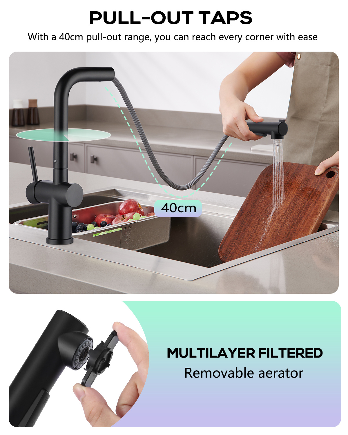 Kitchen Tap, High Pressure Kitchen Tap With Shower Extendible Tap ...