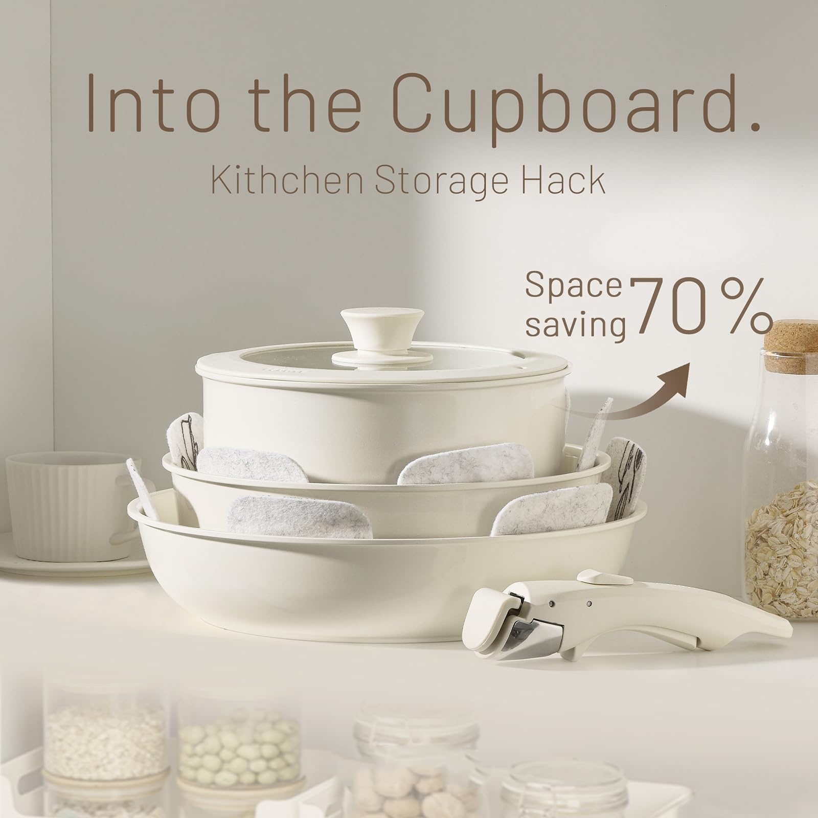 17pcs Pots And Pans Set, Ceramic Cookware Set Detachable Handle ...