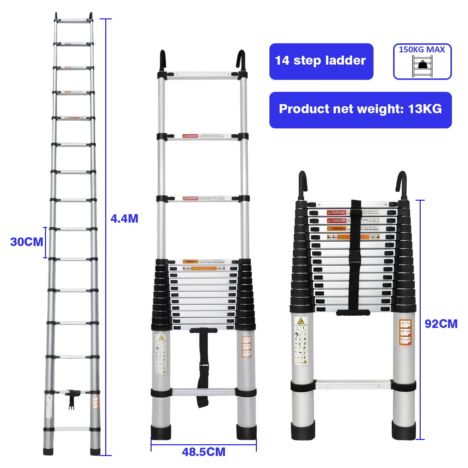 4.4m Aluminum Multi-purpose Ladder Telescopic Ladder With Detachable ...