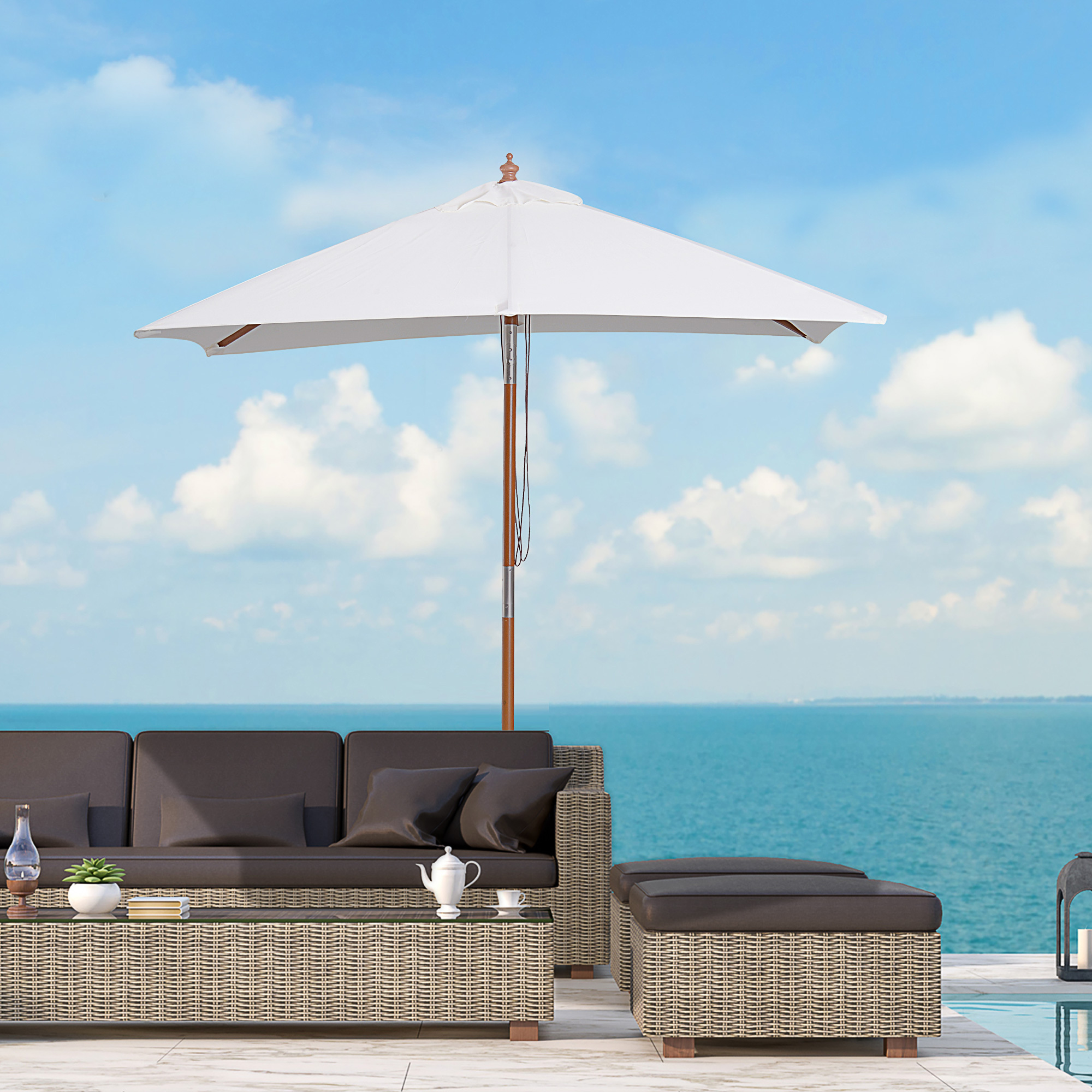 2m X 1.5m Garden Parasol Umbrella With Tilting Sunshade Canopy, Outdoor ...