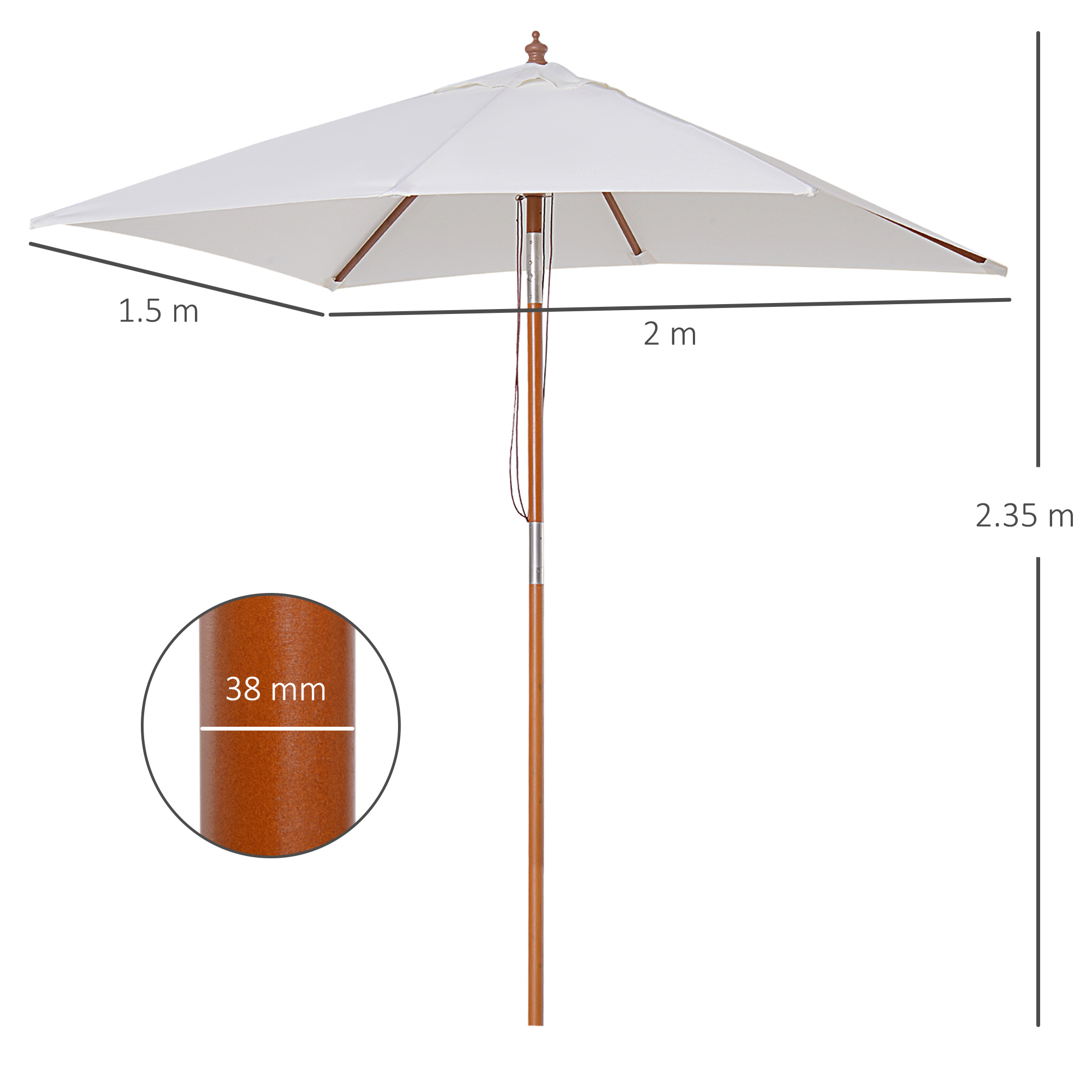 2m X 1.5m Garden Parasol Umbrella With Tilting Sunshade Canopy, Outdoor ...