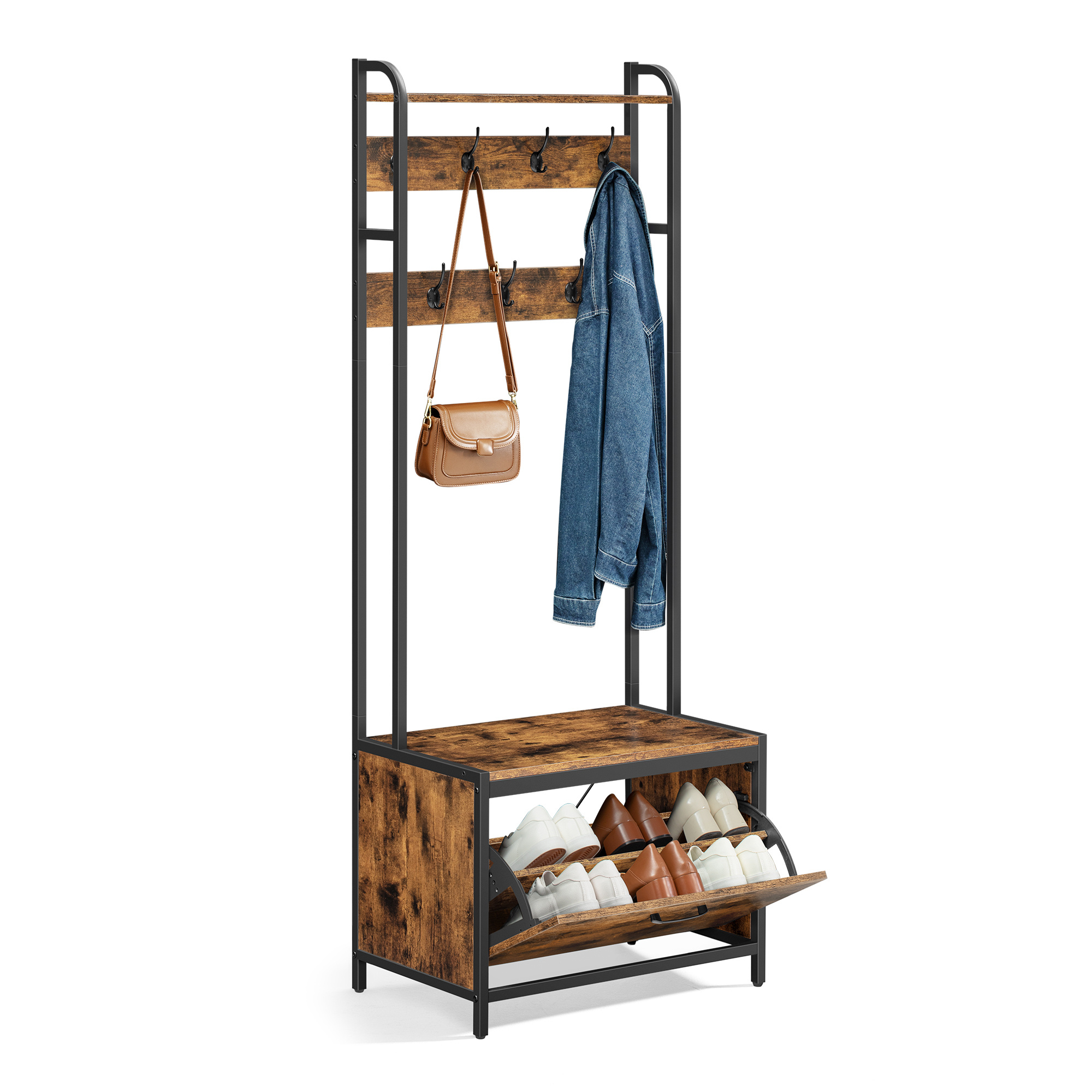 Vasagle Entryway Cabinet With Bench, 9 Hooks And Shelf, Coat Rack ...