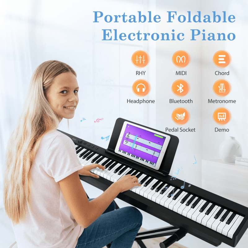 88 Key Foldable Piano Full-size Semi Weighted Foldable Piano Keyboard ...